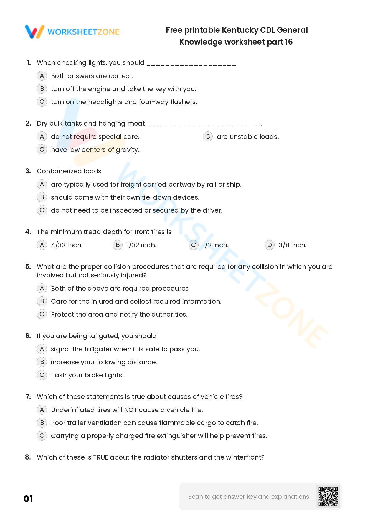 Free printable Kentucky CDL General Knowledge worksheet part 18 ...