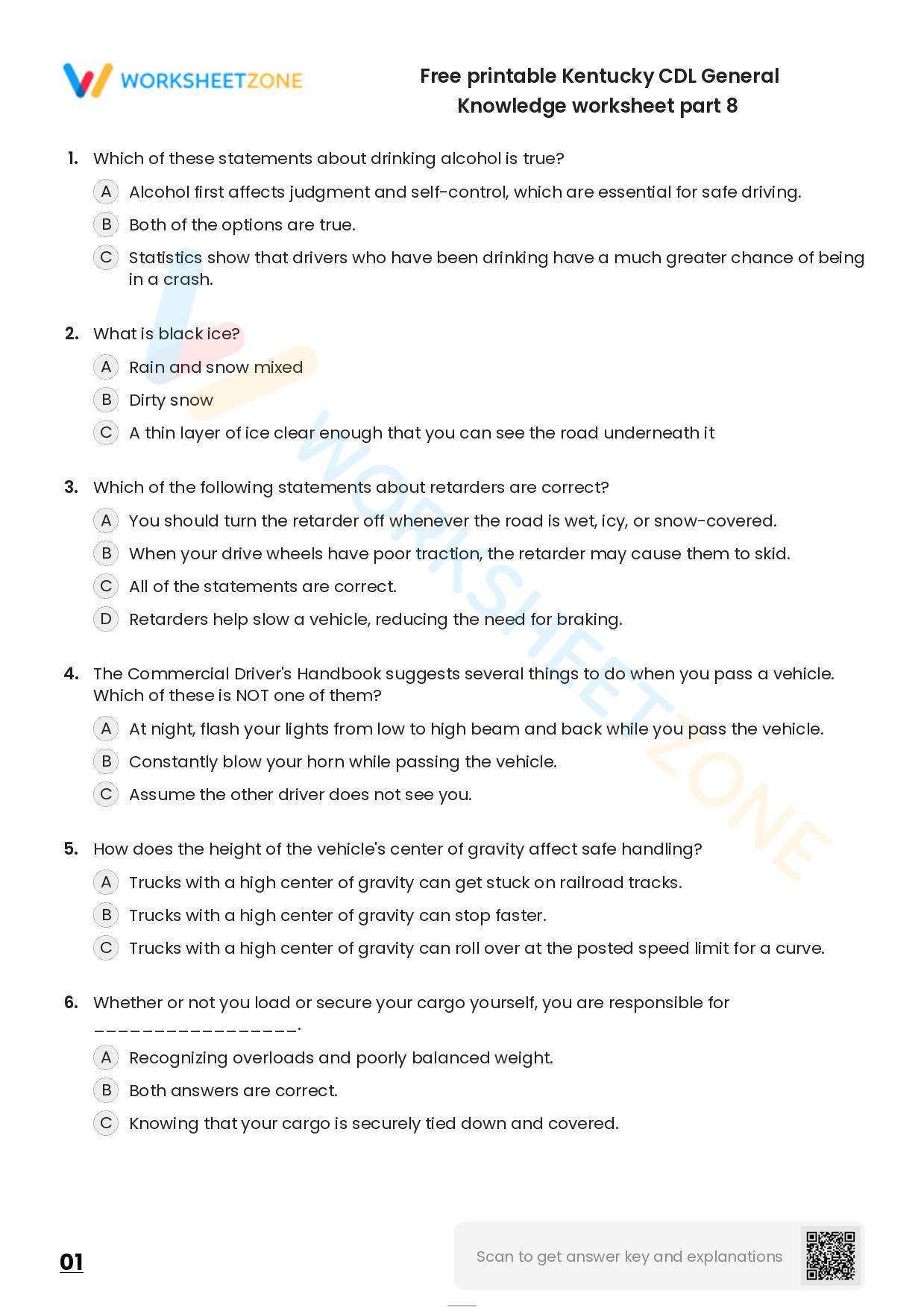 Free printable Kentucky CDL General Knowledge worksheet part 8 ...