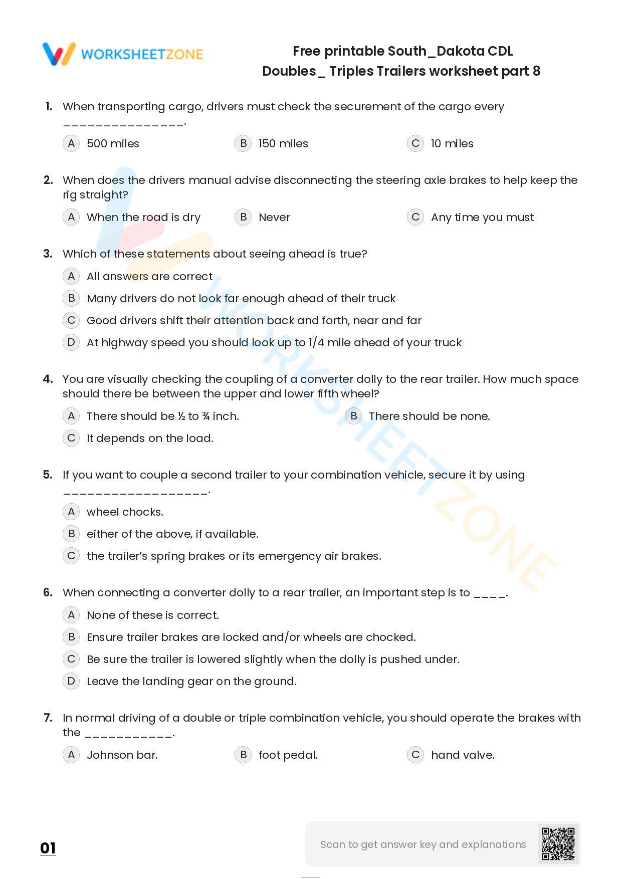 Free Printable South/Dakota CDL Doubles_ Triples Trailers Worksheet Part 8