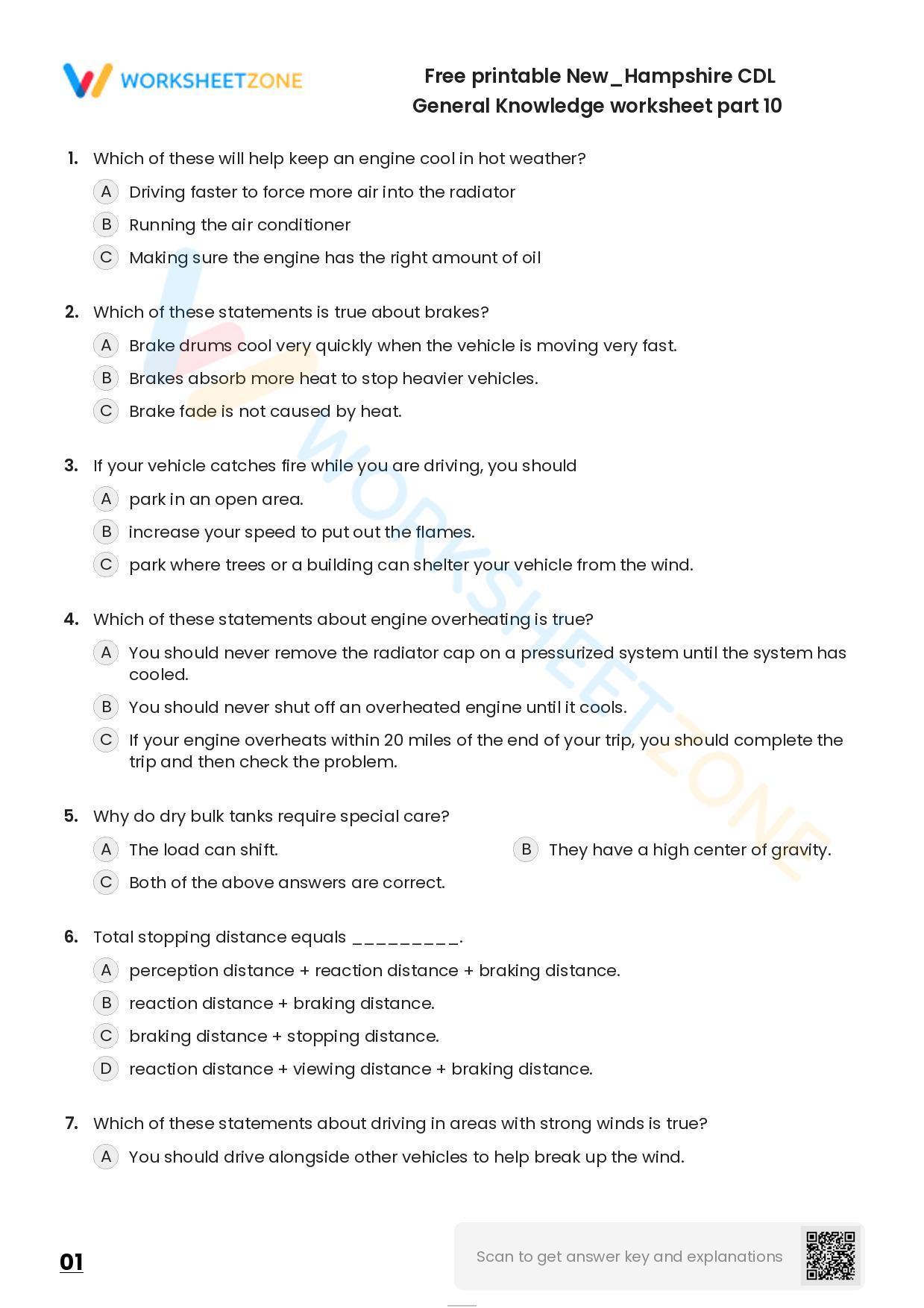 Free printable New/Hampshire CDL General Knowledge worksheet part 11 ...