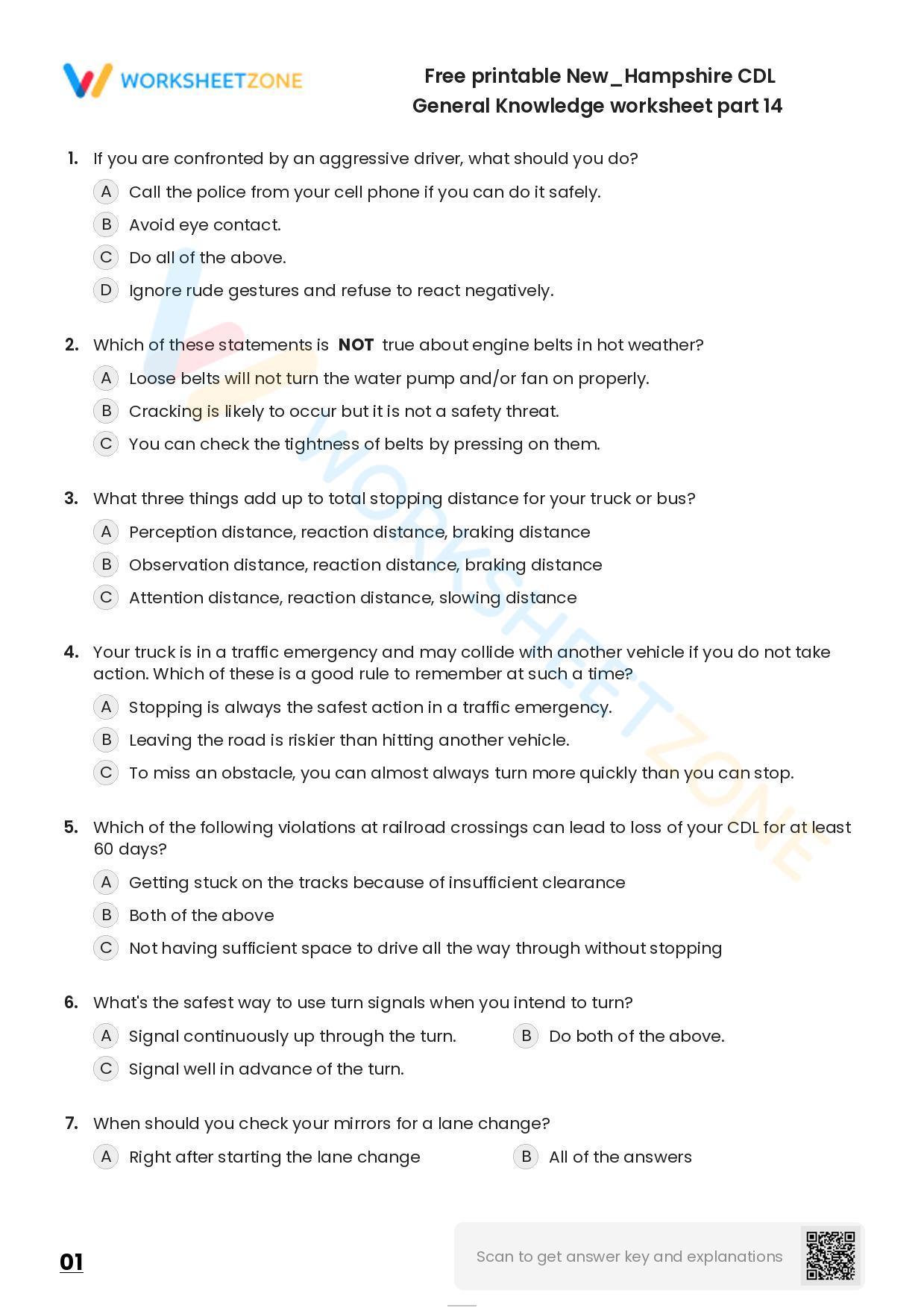 Free printable New/Hampshire CDL General Knowledge worksheet part 1 ...