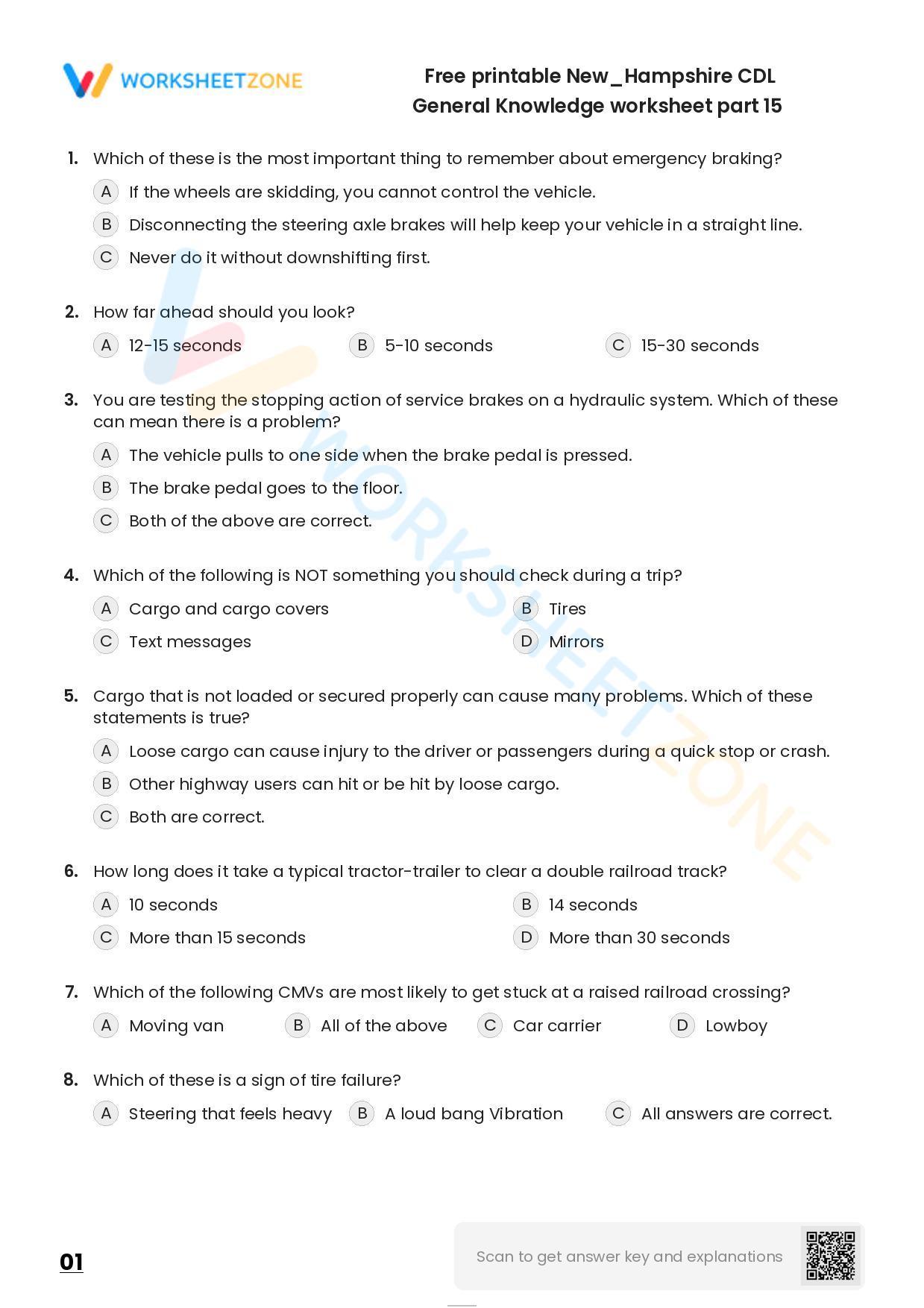 Free printable New/Hampshire CDL General Knowledge worksheet part 11 ...