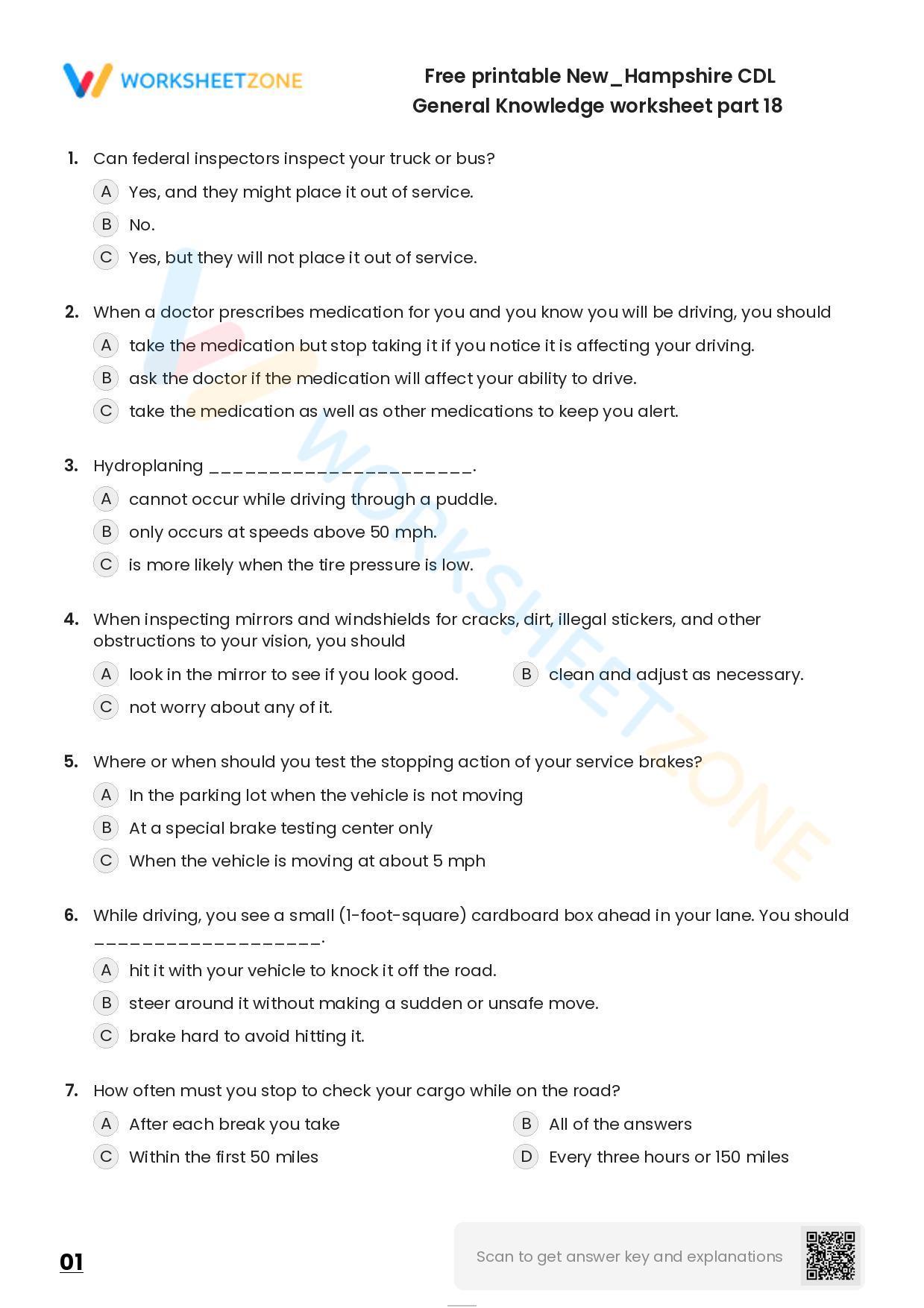 Free printable New/Hampshire CDL General Knowledge worksheet part 1 ...