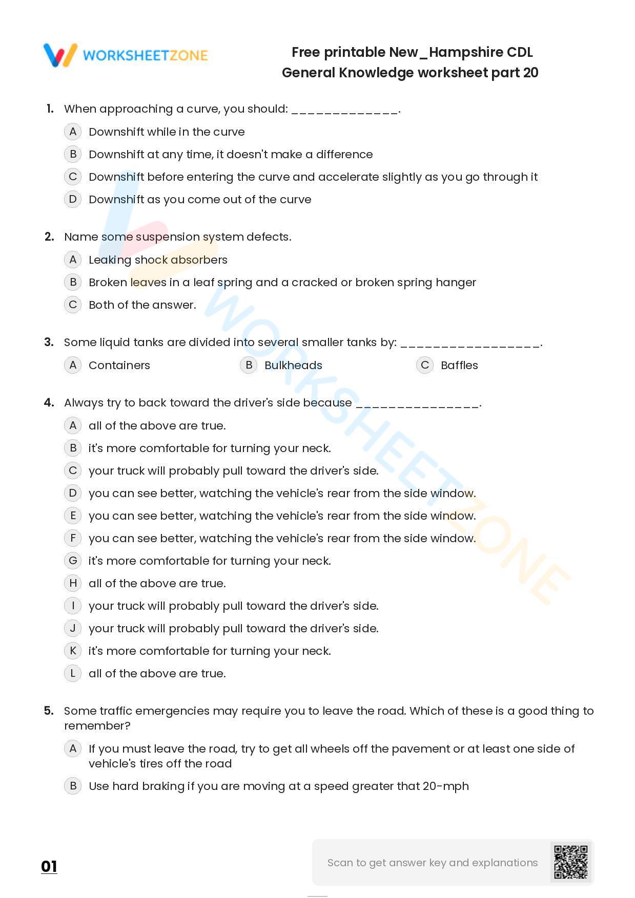 Free printable New/Hampshire CDL General Knowledge worksheet part 1 ...