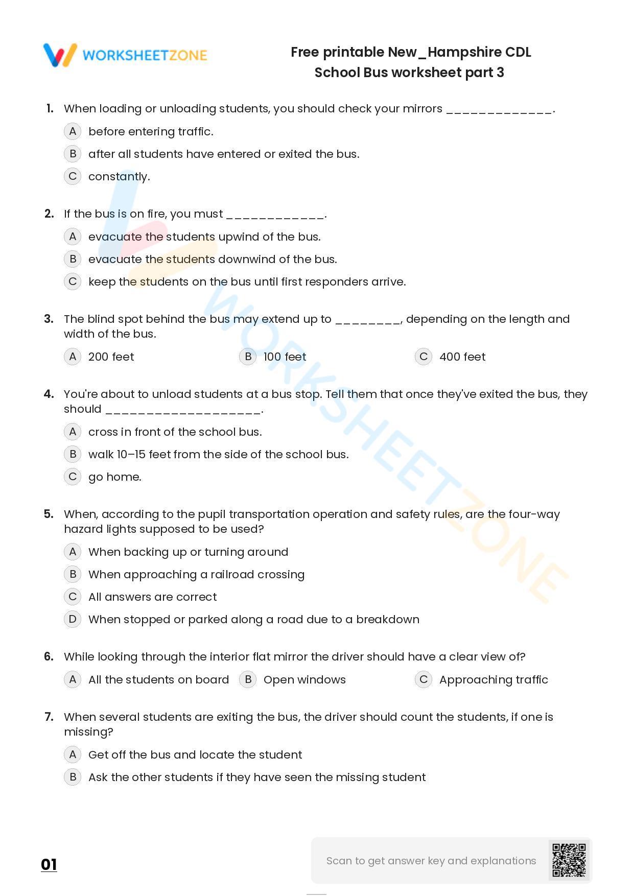 Free Printable New/Hampshire CDL School Bus Worksheet Part 3