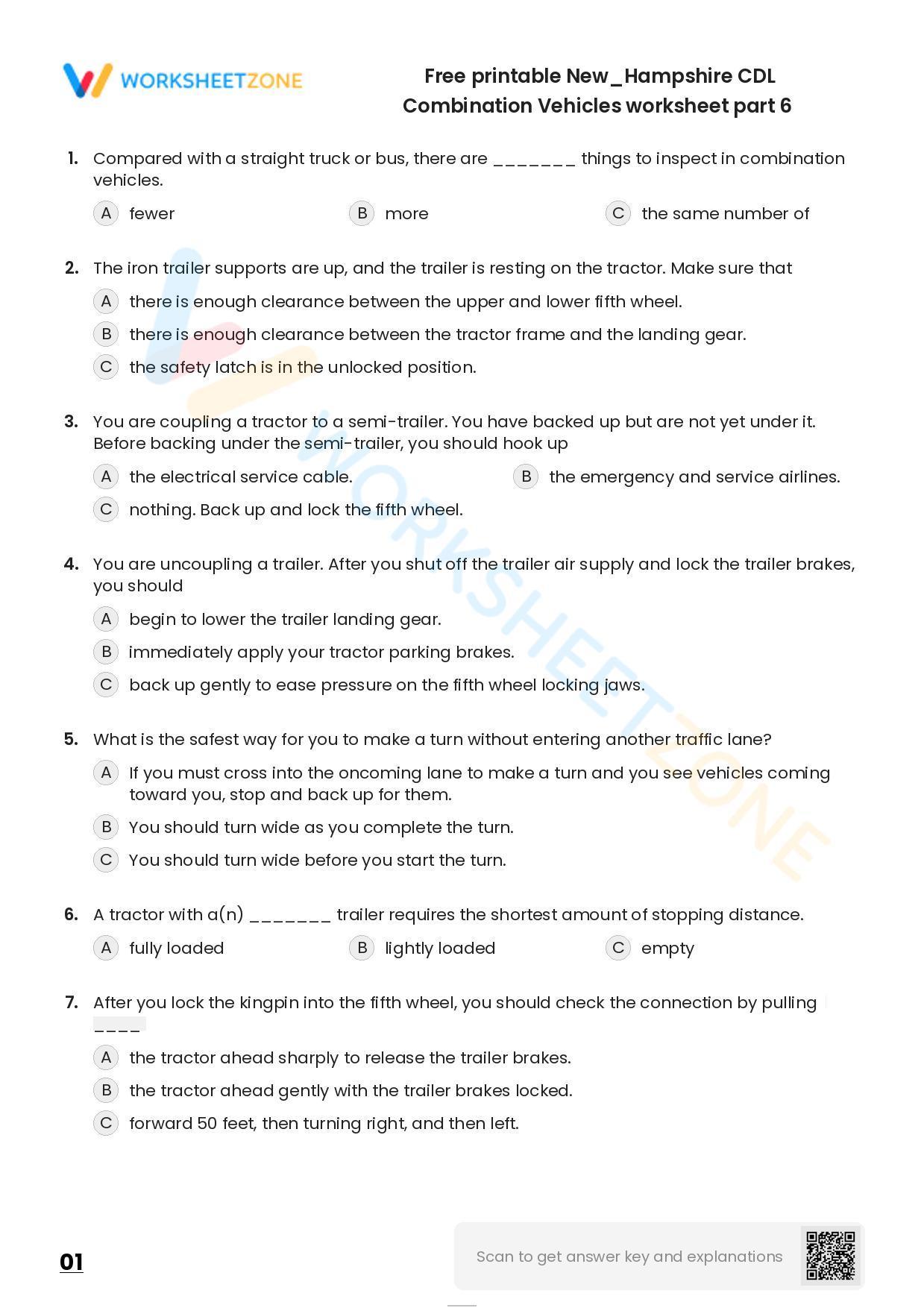 Free printable New/Hampshire CDL Combination Vehicles worksheet part 1 ...