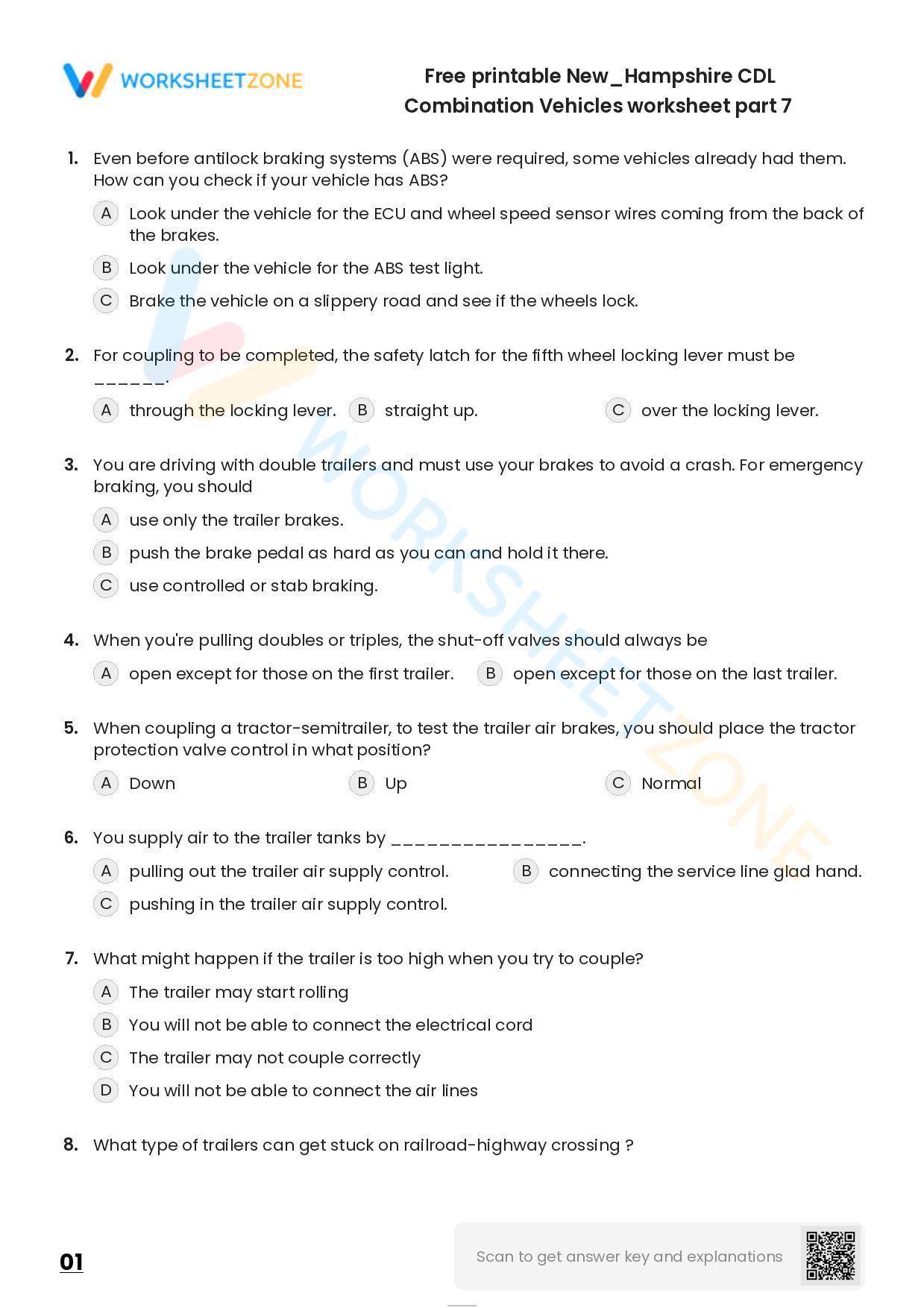 Free Printable New/Hampshire CDL Combination Vehicles Worksheet Part 7
