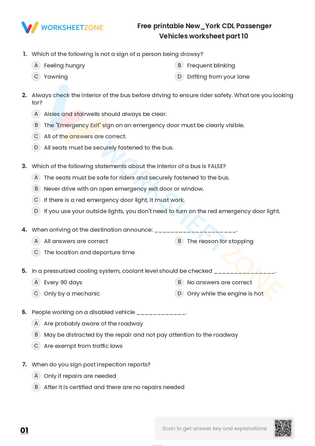 Free Printable New/York CDL Passenger Vehicles Worksheet Part 10