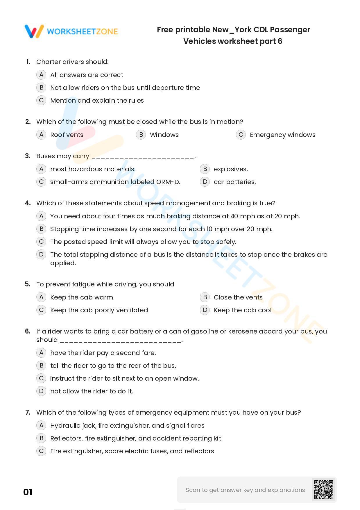 Free Printable New/York CDL Passenger Vehicles Worksheet Part 6
