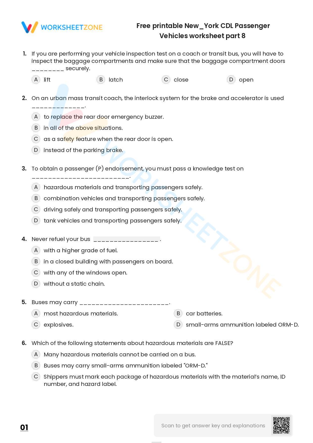 Free printable New/York CDL Passenger Vehicles worksheet part 4 ...