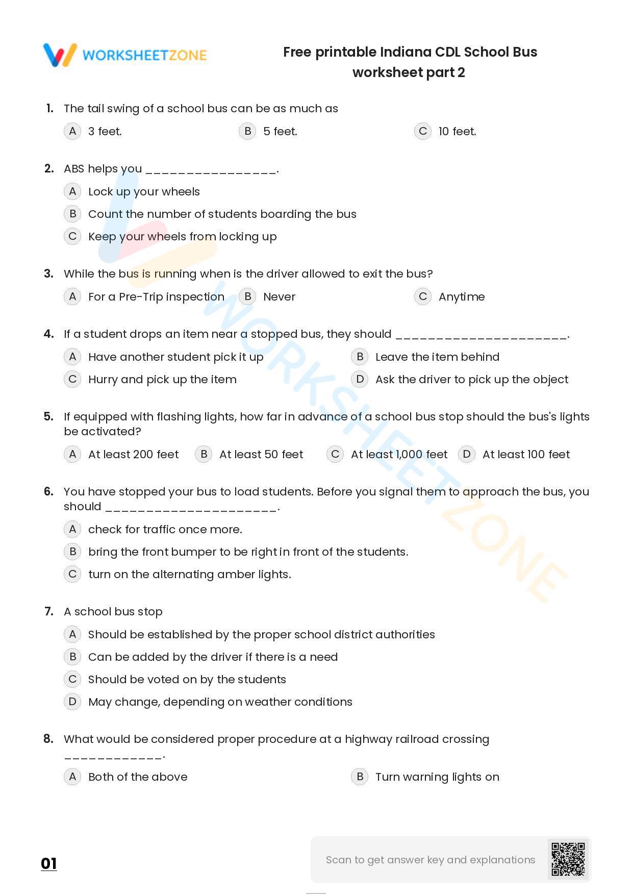 Free Printable Indiana CDL School Bus Worksheet Part 2