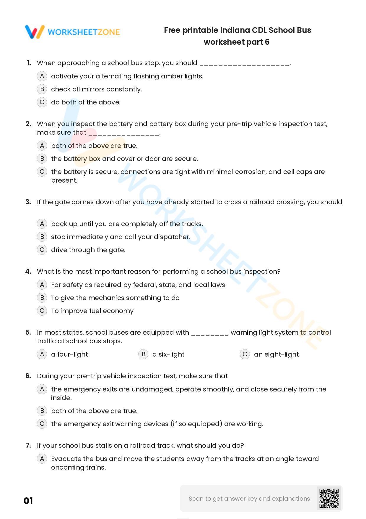 Free Printable Indiana CDL School Bus Worksheet Part 6