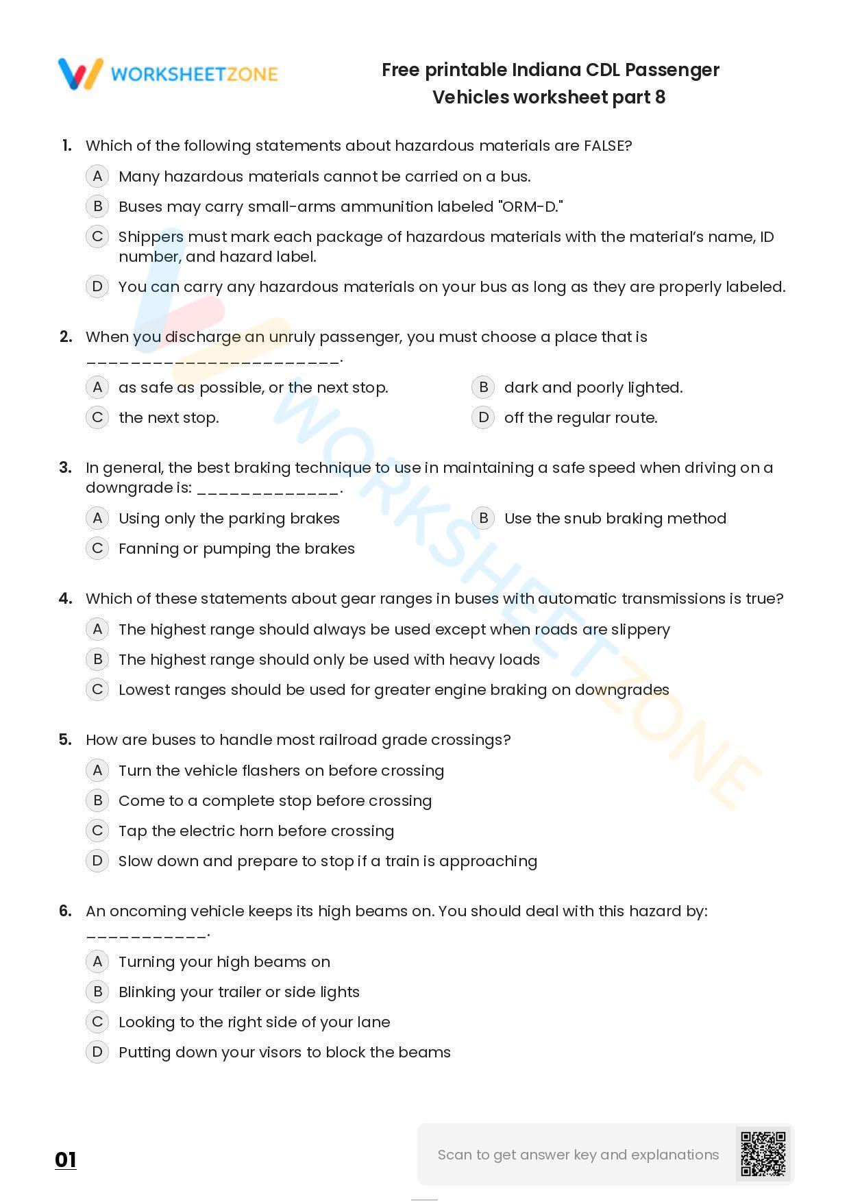 Free printable Indiana CDL Passenger Vehicles worksheet part 10 ...