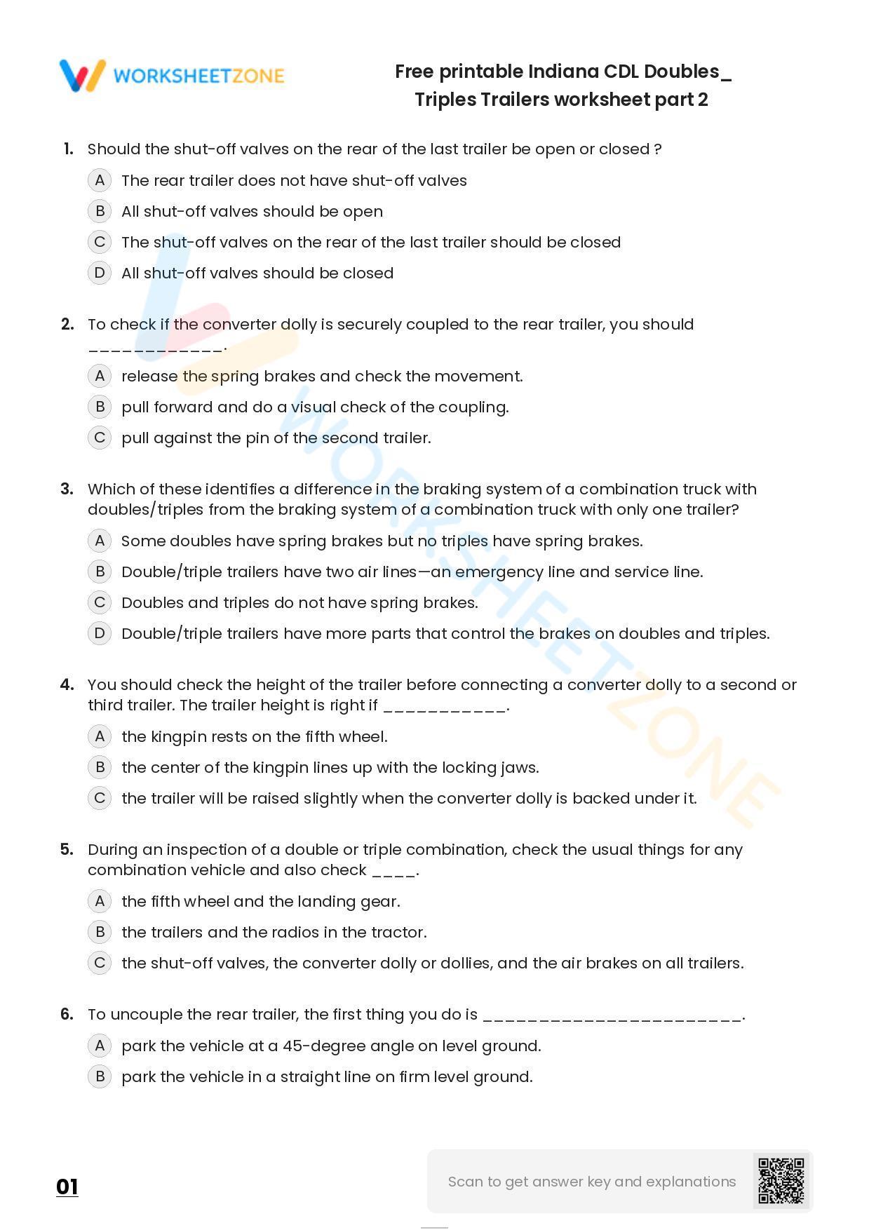 Free printable Indiana CDL Doubles/ Triples Trailers worksheet part 4 ...