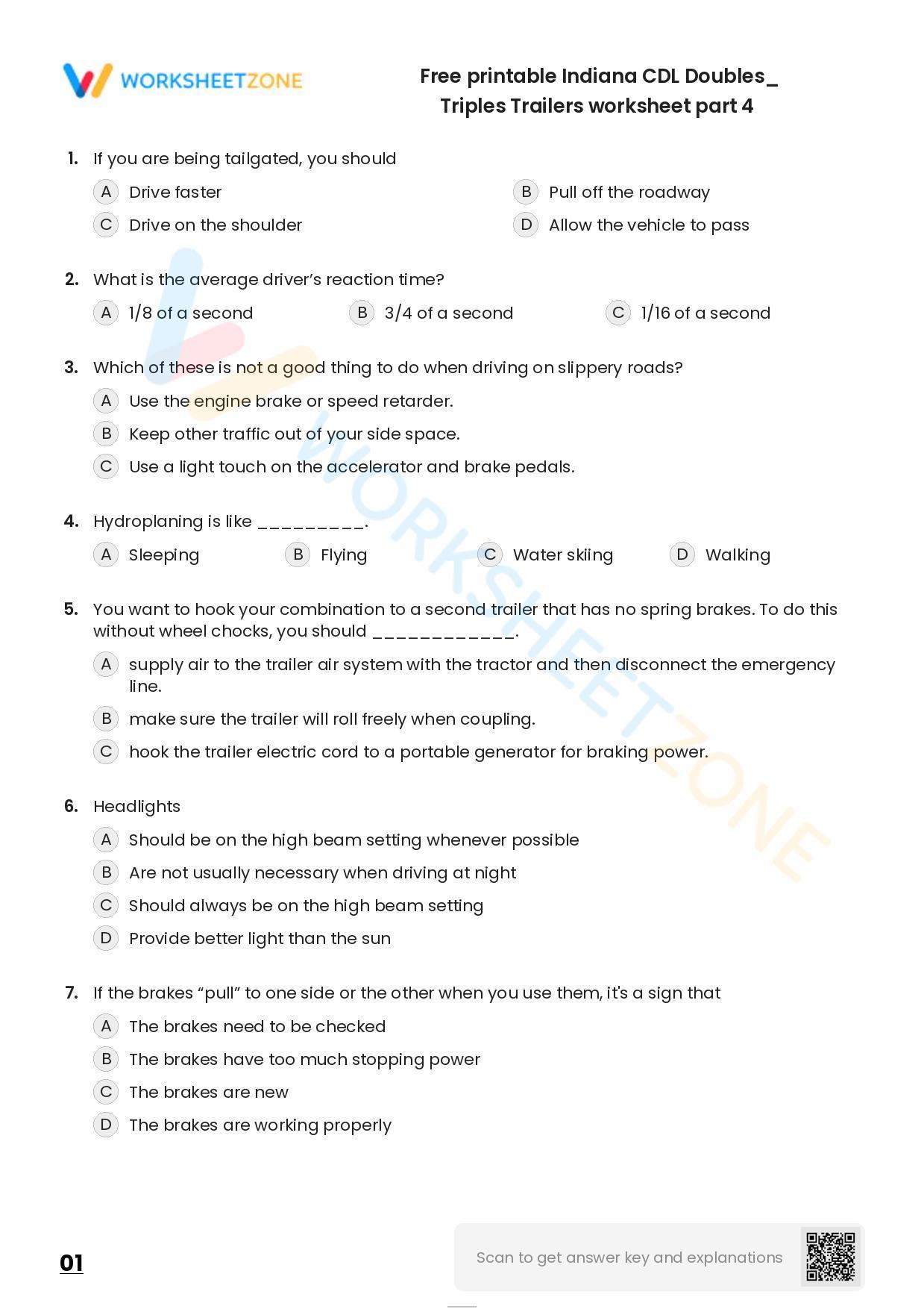 Free printable Indiana CDL Doubles/ Triples Trailers worksheet part 1 ...