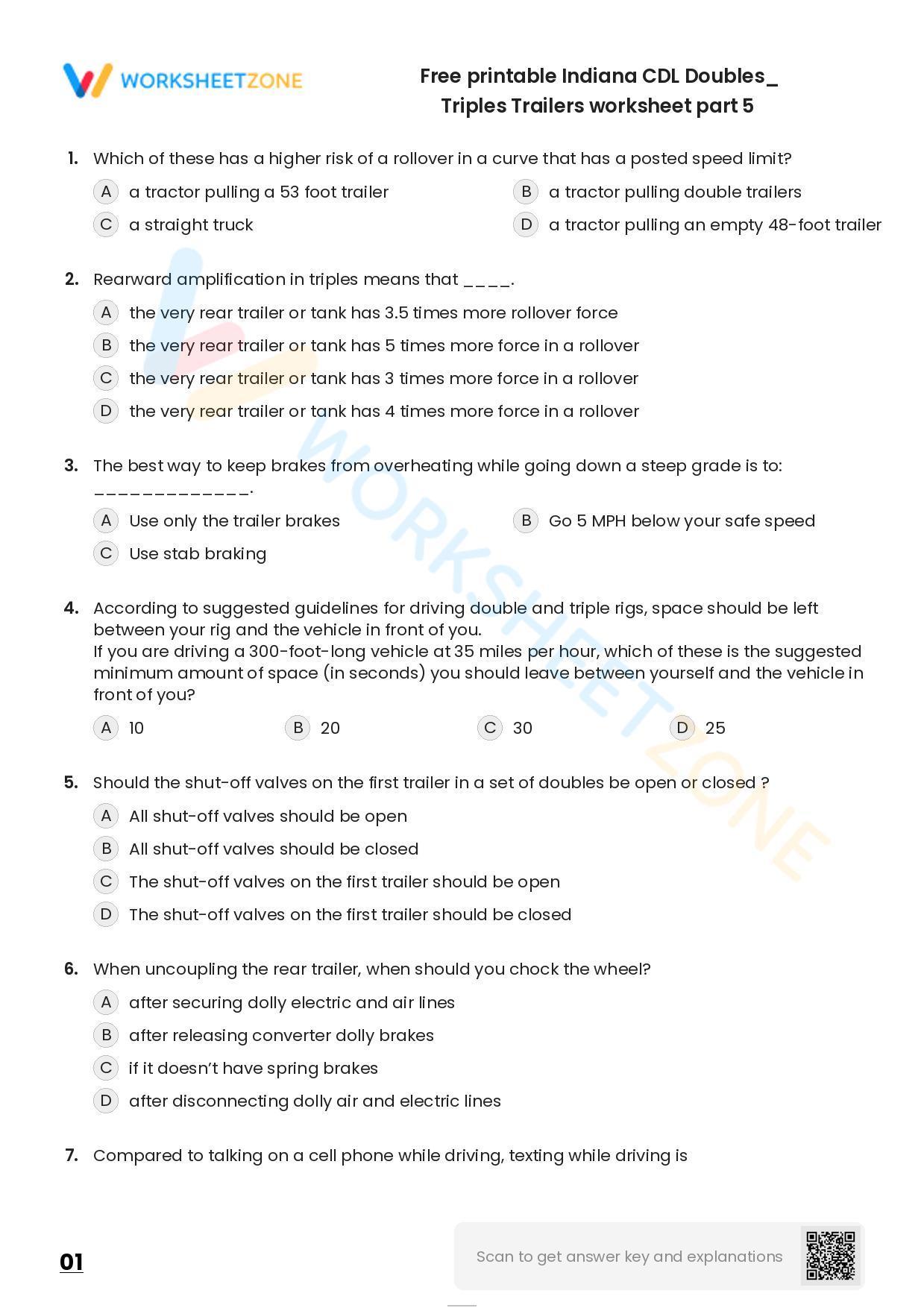 Free printable Indiana CDL Doubles/ Triples Trailers worksheet part 1 ...