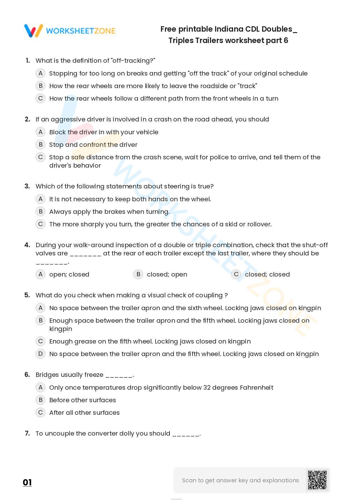 Free printable Indiana CDL Doubles/ Triples Trailers worksheet part 1 ...
