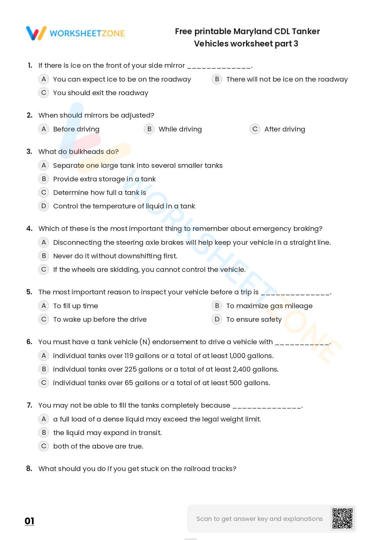 Free Printable Maryland CDL Tanker Vehicles Worksheet Part 3