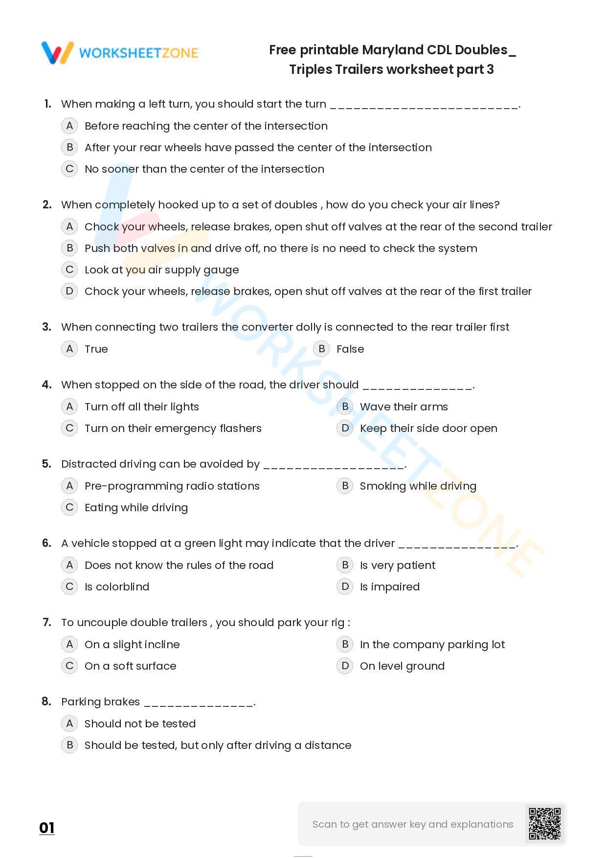 Free printable Maryland CDL Doubles/ Triples Trailers worksheet part 3 ...