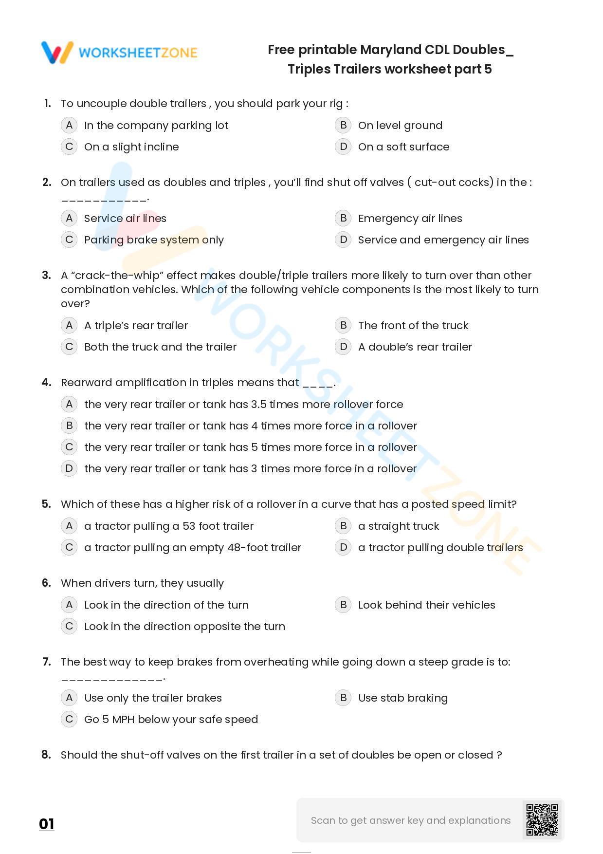 Free printable Maryland CDL Doubles/ Triples Trailers worksheet part 3 ...