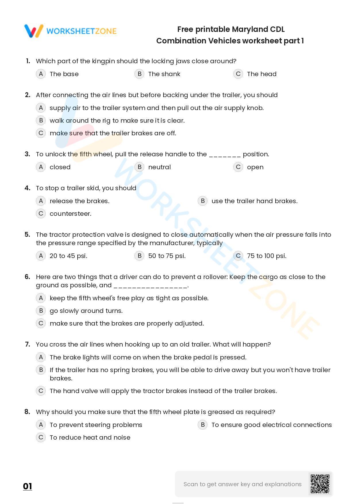 Free printable Maryland CDL Combination Vehicles worksheet part 2 ...