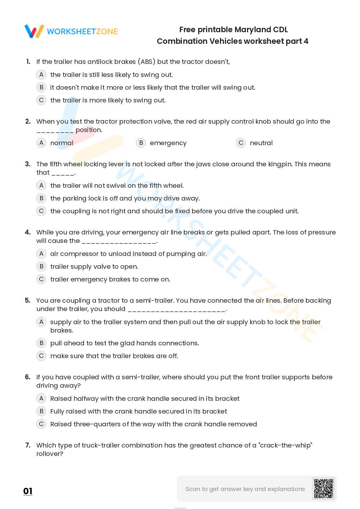 Free printable Maryland CDL Combination Vehicles worksheet part 2 ...