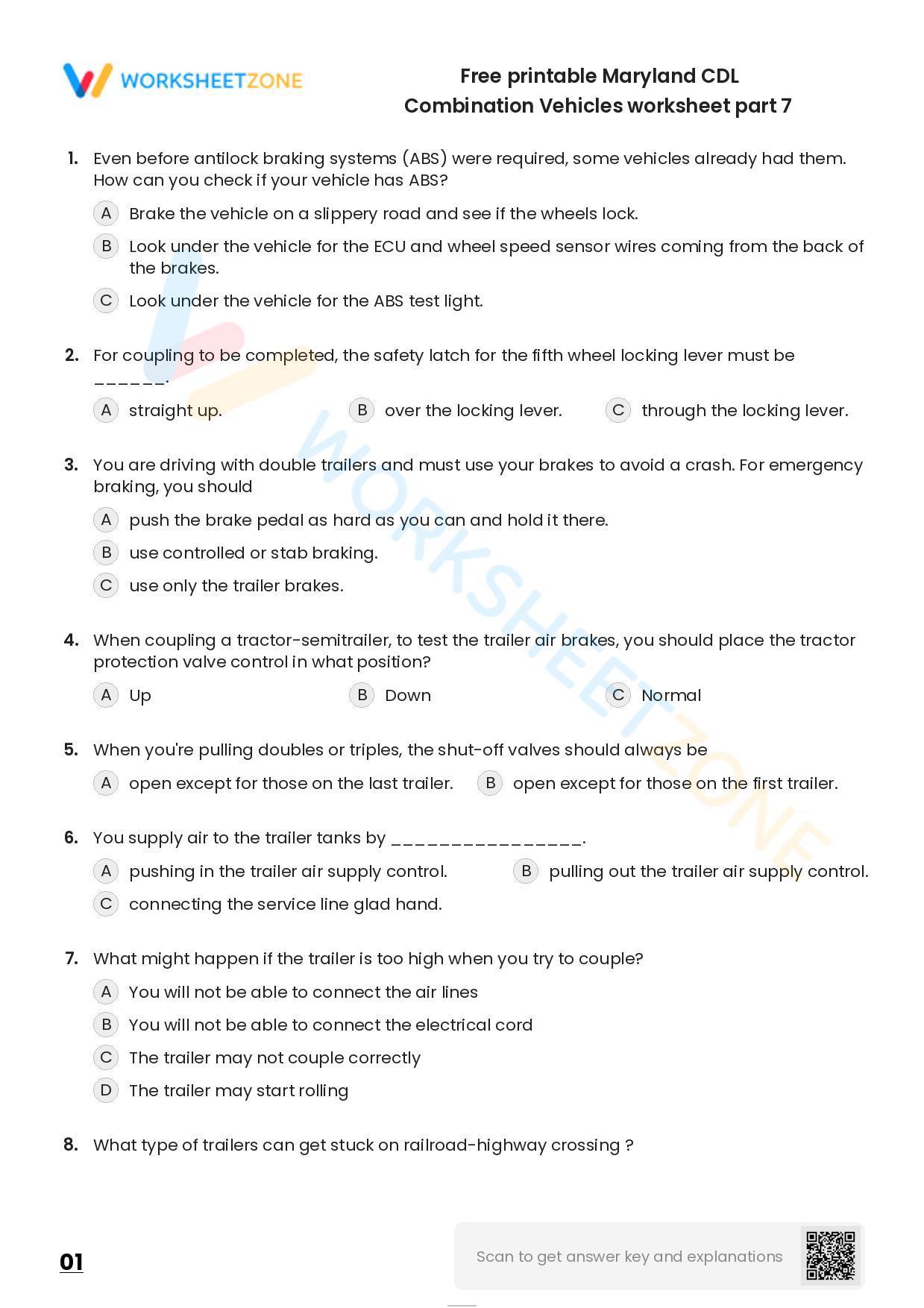 Free printable Maryland CDL Combination Vehicles worksheet part 2 ...