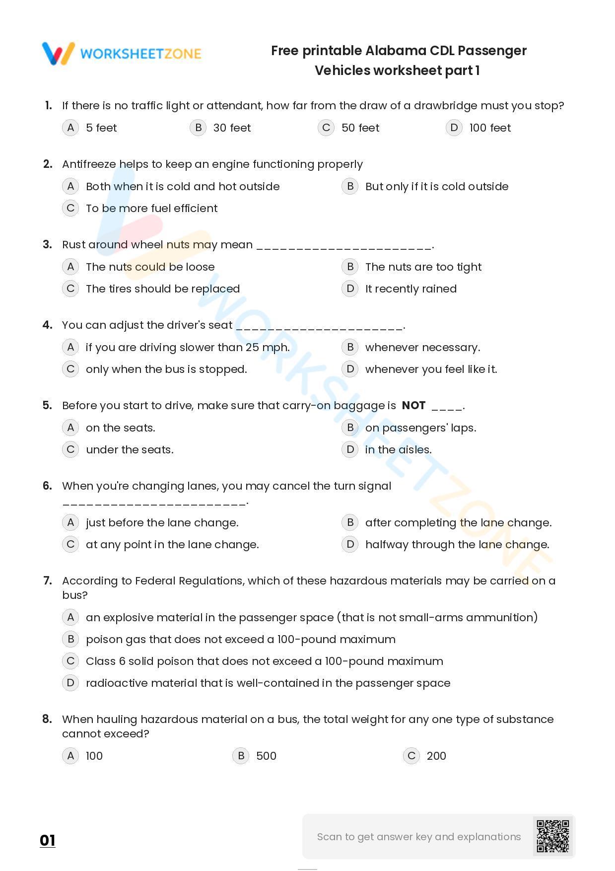 Free printable Alabama CDL Passenger Vehicles worksheet part 6 ...