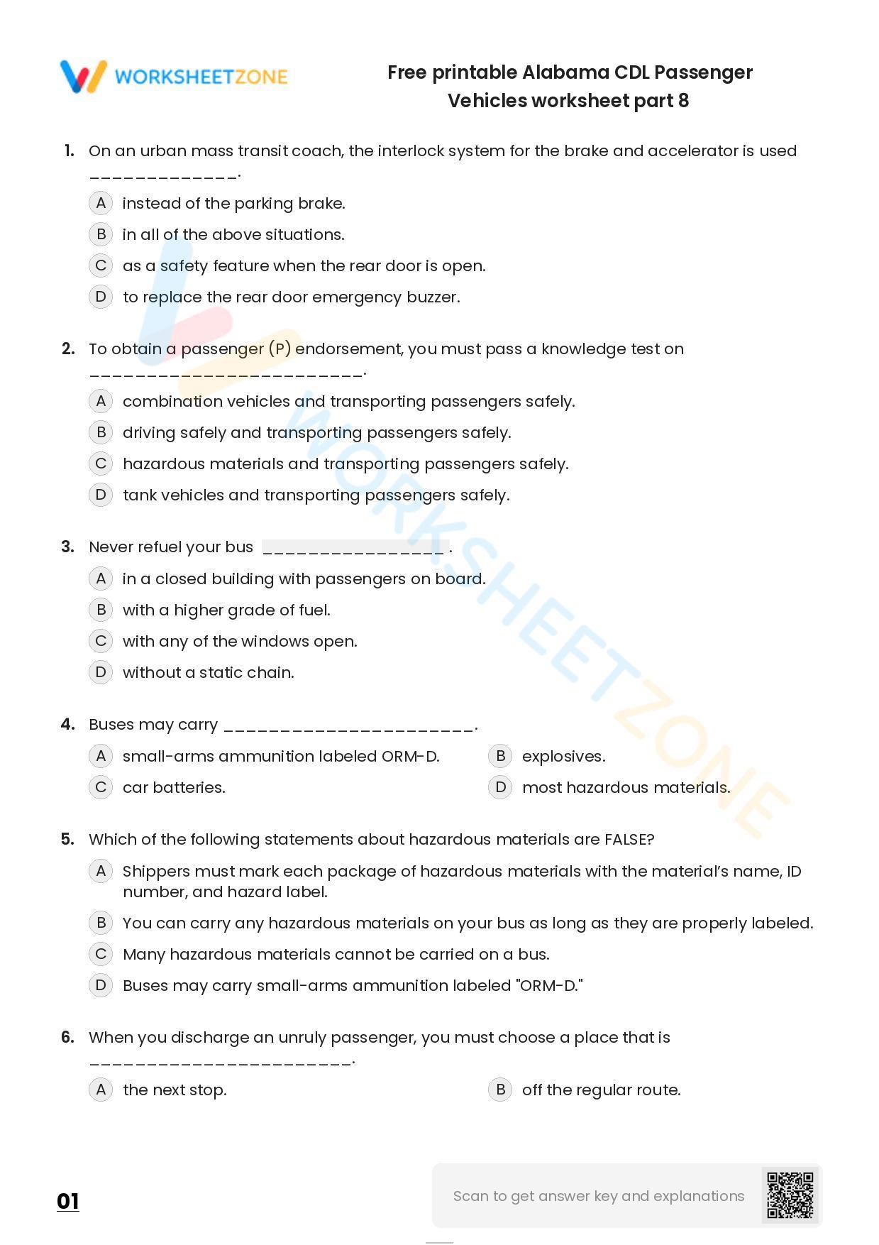 Free printable Alabama CDL Passenger Vehicles worksheet part 6 ...