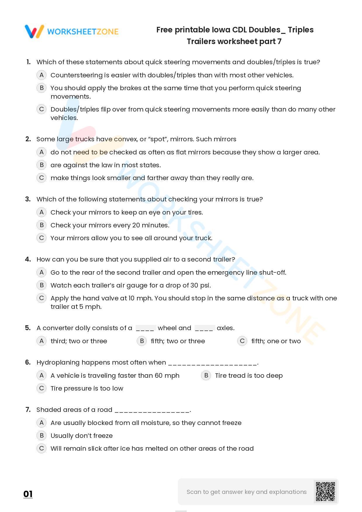 Free Printable Iowa CDL Doubles/ Triples Trailers Worksheet Part 7