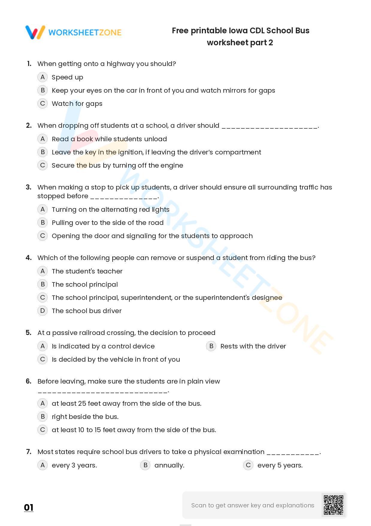 Free printable Iowa CDL School Bus worksheet part 7 | Worksheet Zone