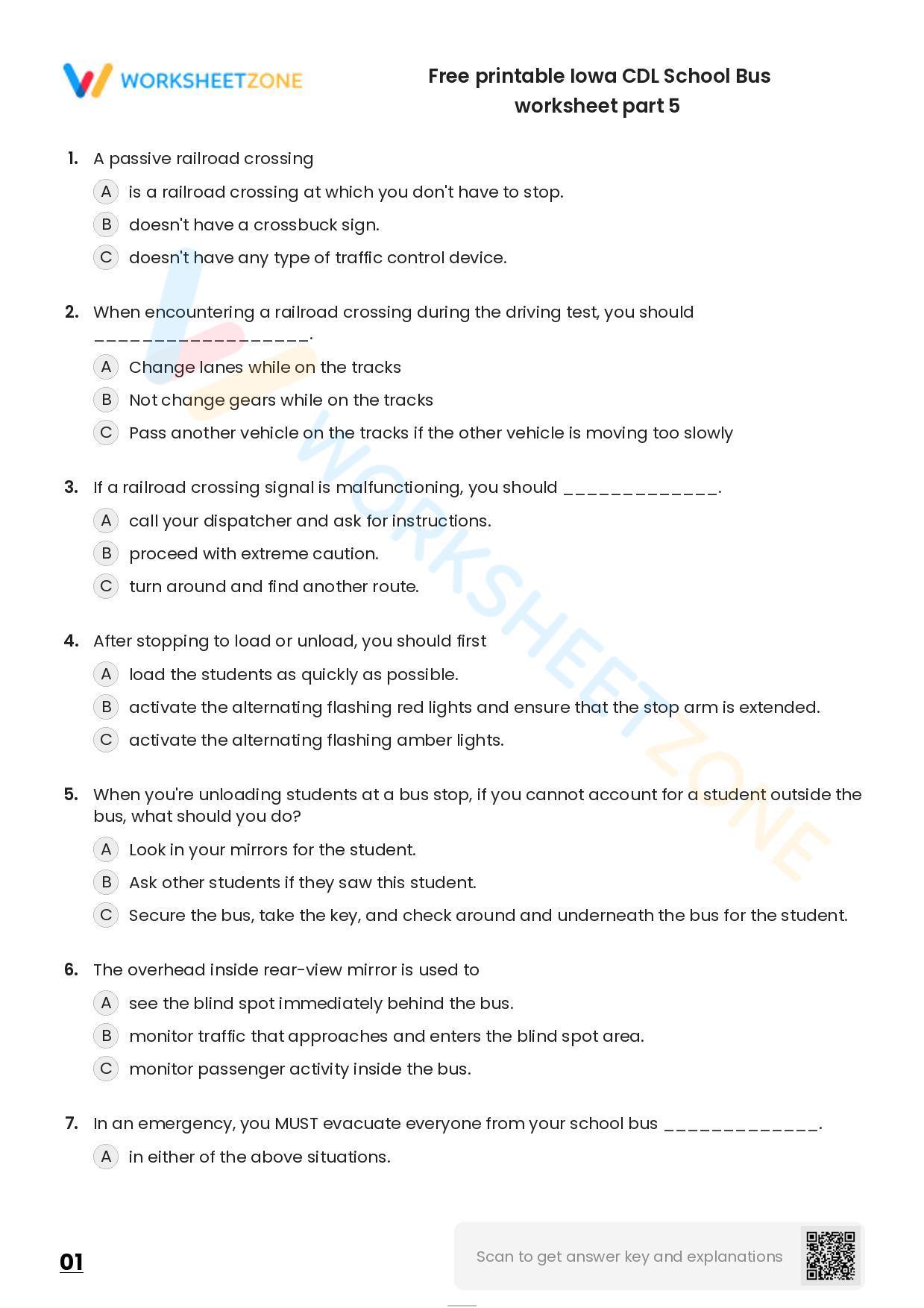 Free Printable Iowa CDL School Bus Worksheet Part 5