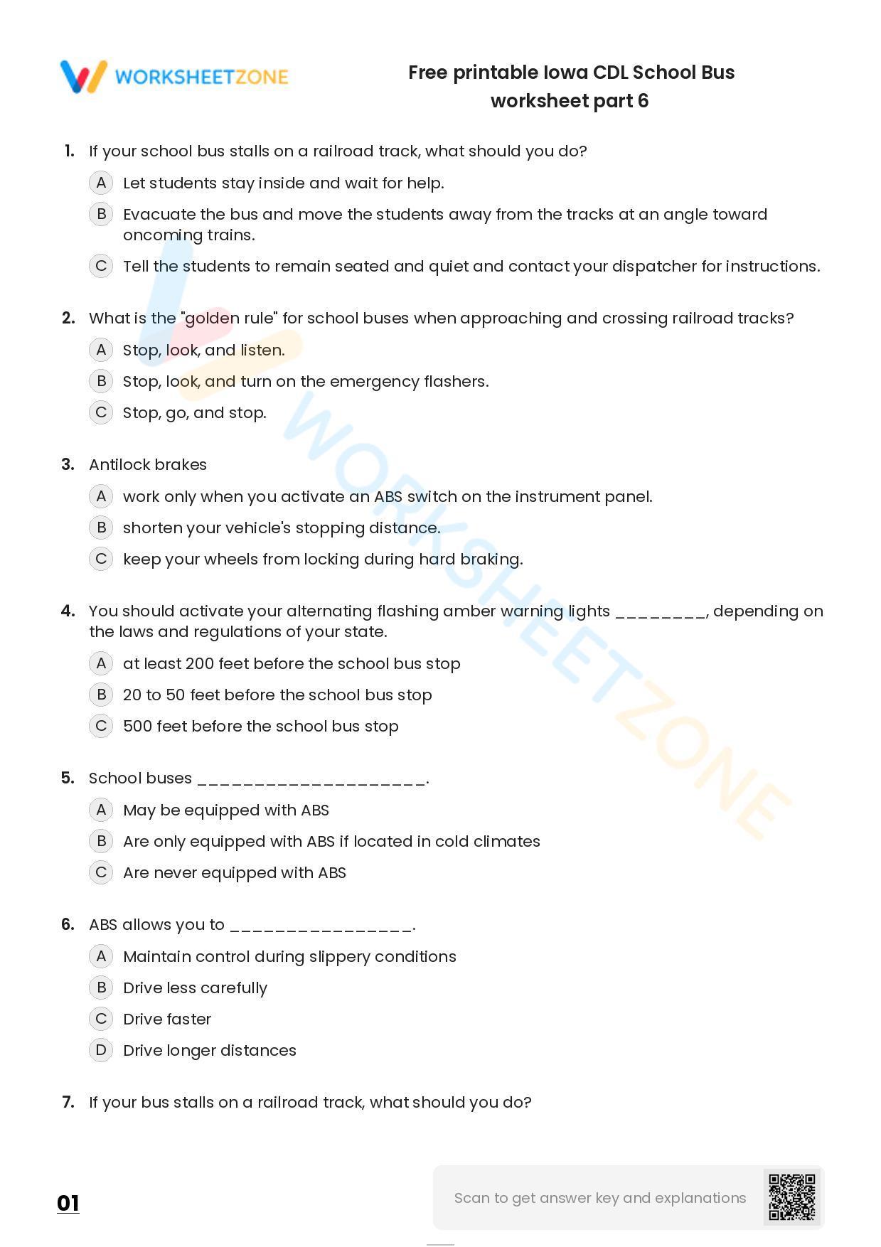 Free printable Iowa CDL School Bus worksheet part 7 | Worksheet Zone
