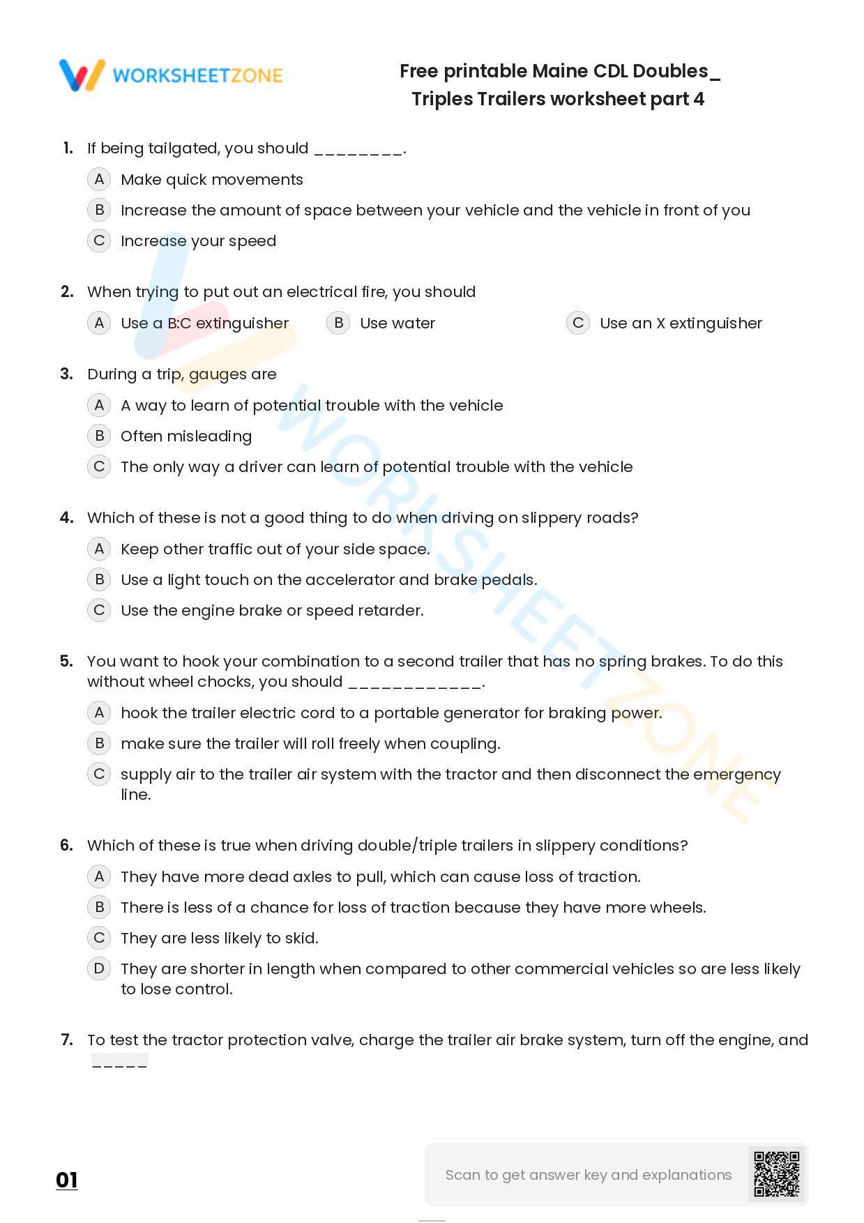 Free Printable Maine CDL Doubles/ Triples Trailers Worksheet Part 4