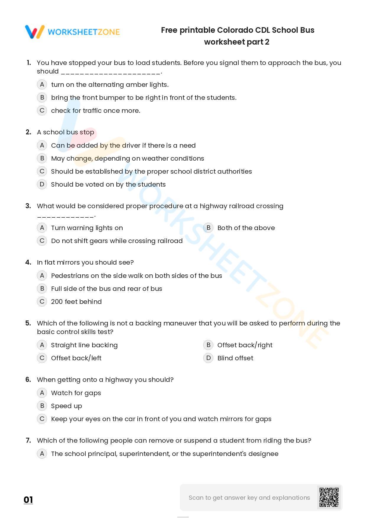 Free Printable Colorado CDL School Bus Worksheet Part 2