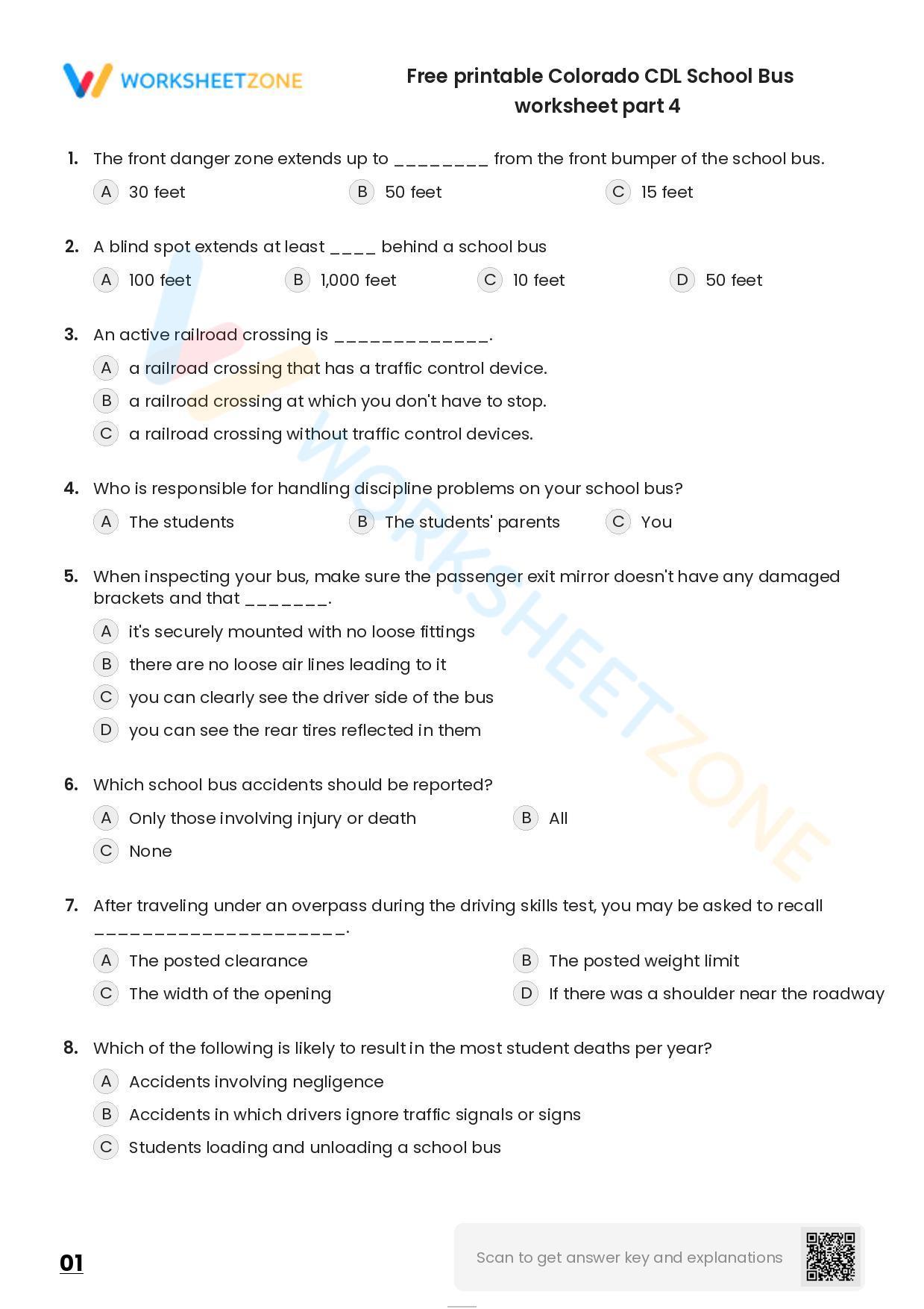 Free printable Colorado CDL School Bus worksheet part 2 | Worksheet Zone