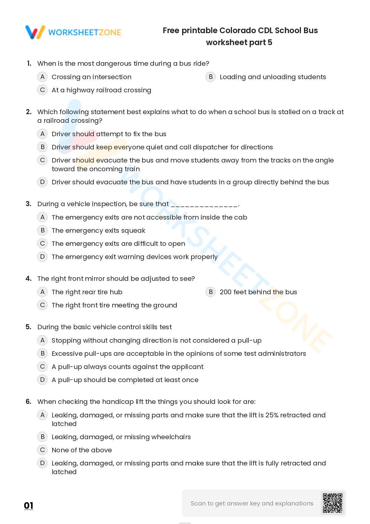 Free printable Colorado CDL School Bus worksheet part 2 | Worksheet Zone