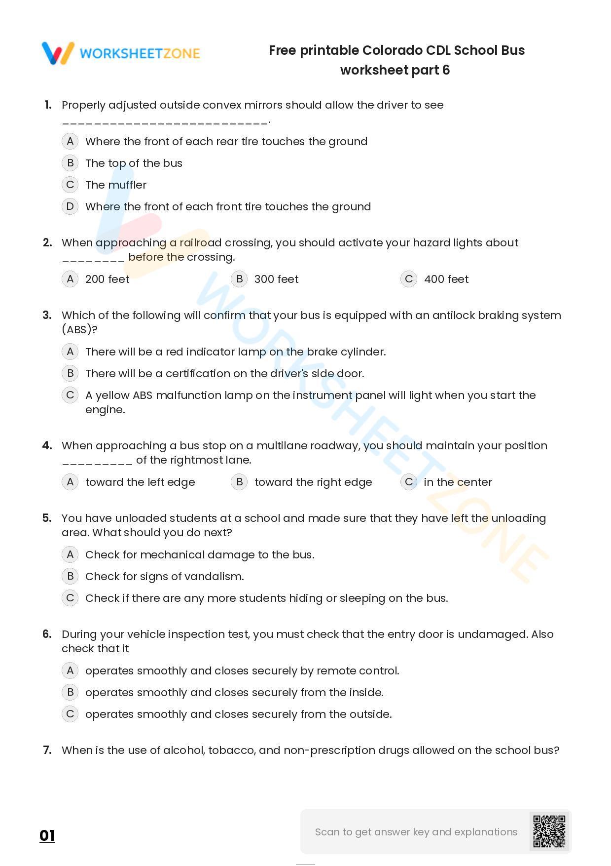 Free printable Colorado CDL School Bus worksheet part 2 | Worksheet Zone