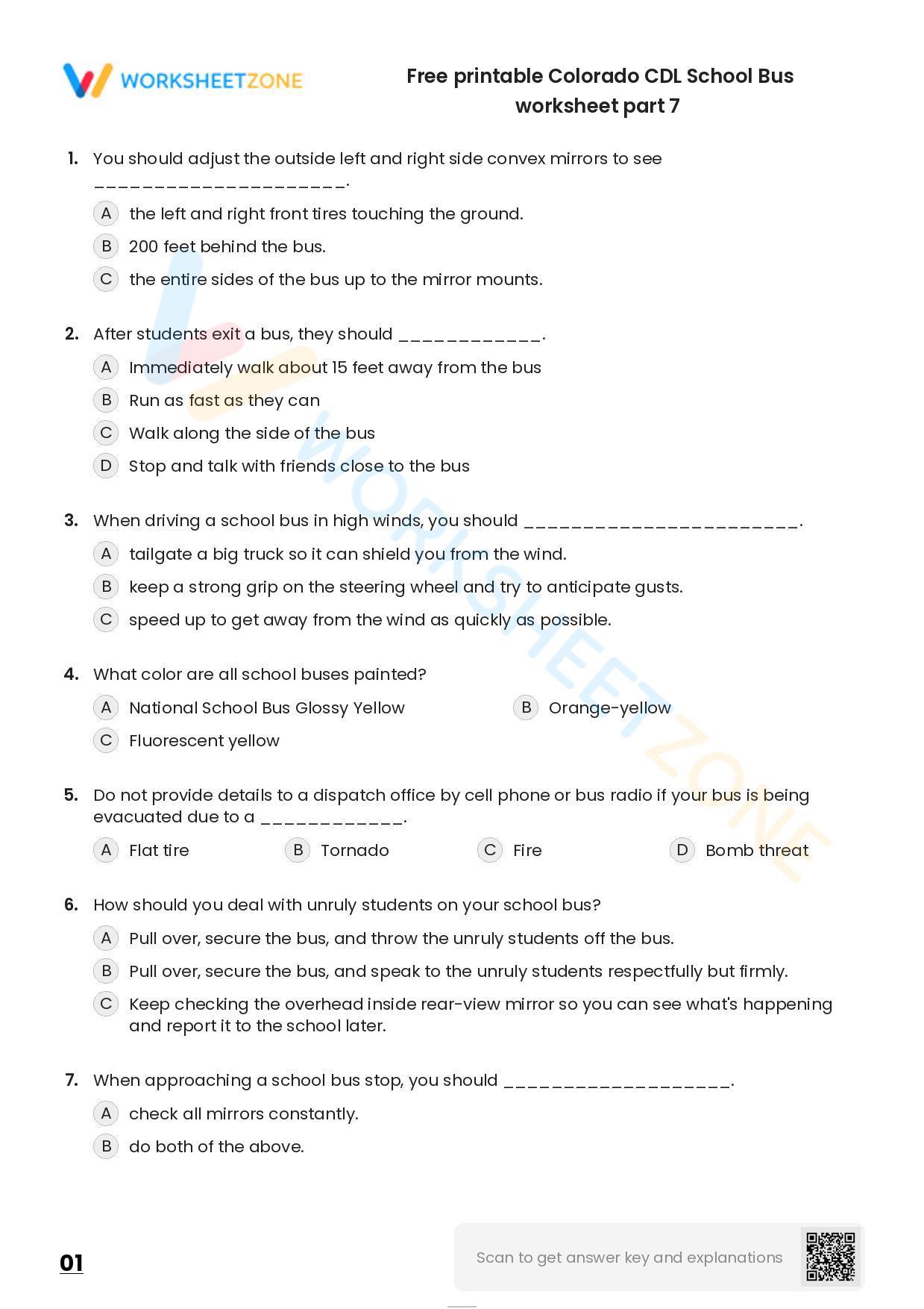 Free printable Colorado CDL School Bus worksheet part 3 | Worksheet Zone
