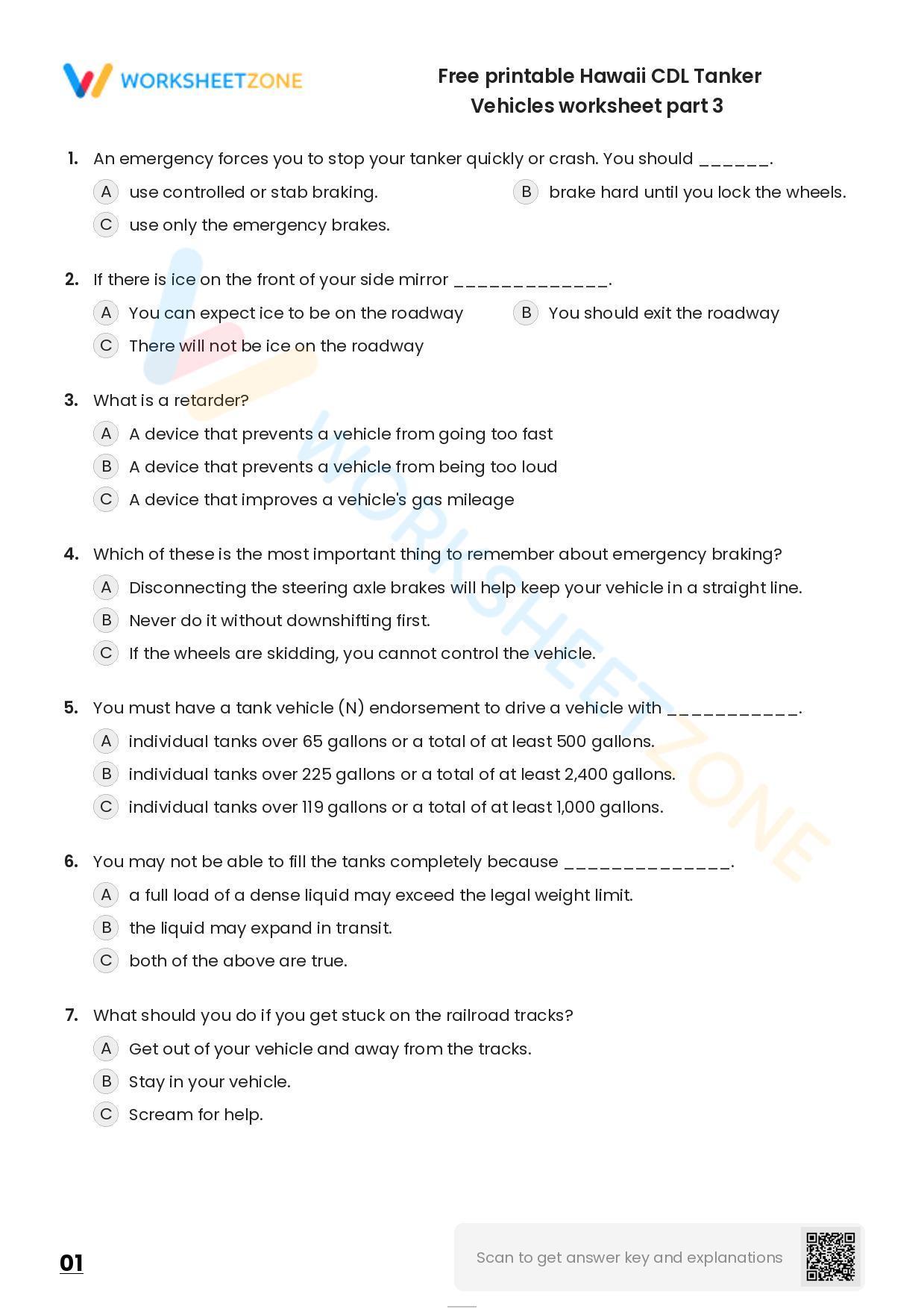 Free Printable Hawaii CDL Tanker Vehicles Worksheet Part 3
