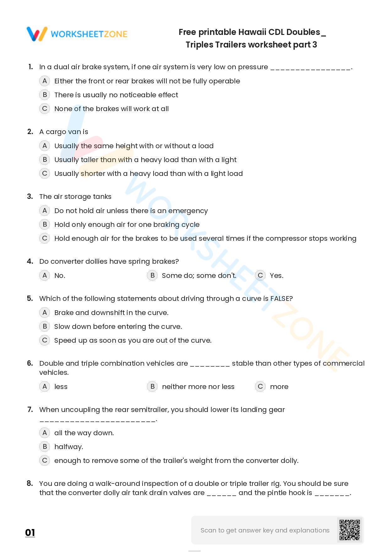 Free printable Hawaii CDL Doubles/ Triples Trailers worksheet part 2 ...