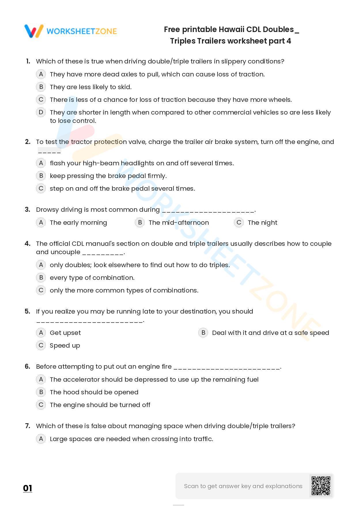 Free Printable Hawaii CDL Doubles/ Triples Trailers Worksheet Part 4
