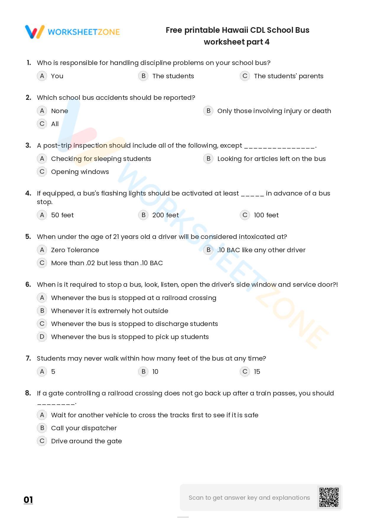 Free Printable Hawaii CDL School Bus Worksheet Part 4