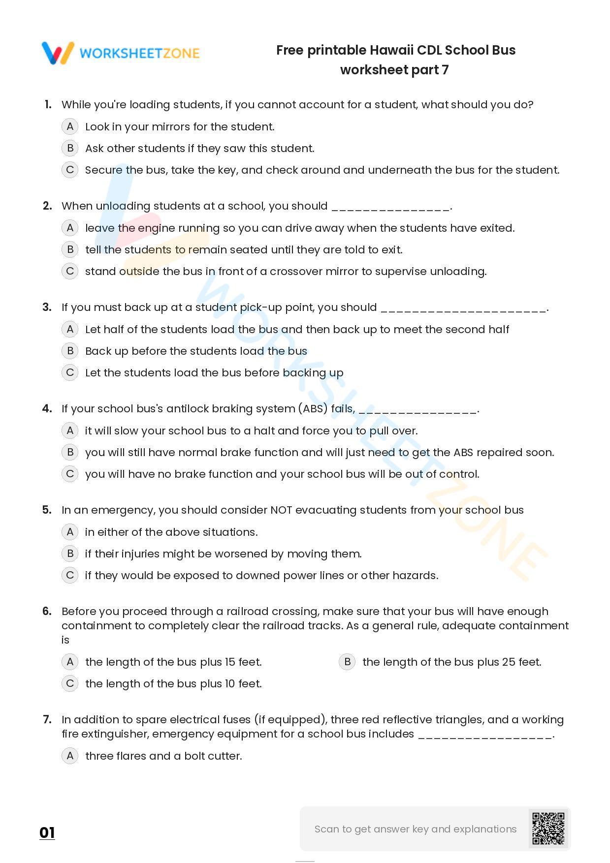 Free Printable Hawaii CDL School Bus Worksheet Part 7