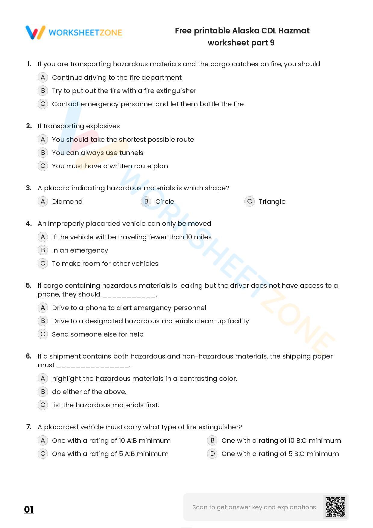 Free Printable Alaska CDL Hazmat Worksheet Part 9