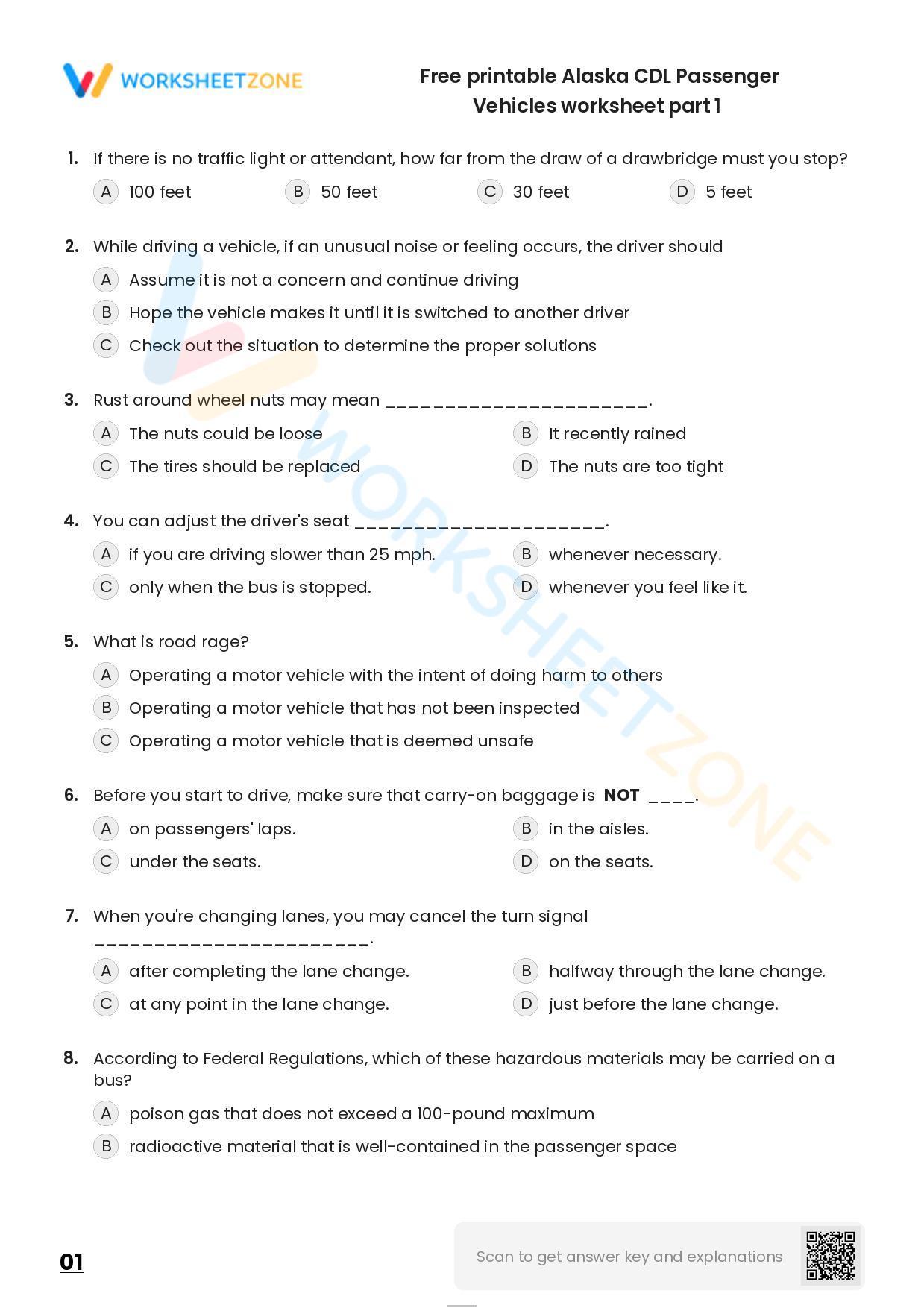Free printable Alaska CDL Passenger Vehicles worksheet part 2 ...