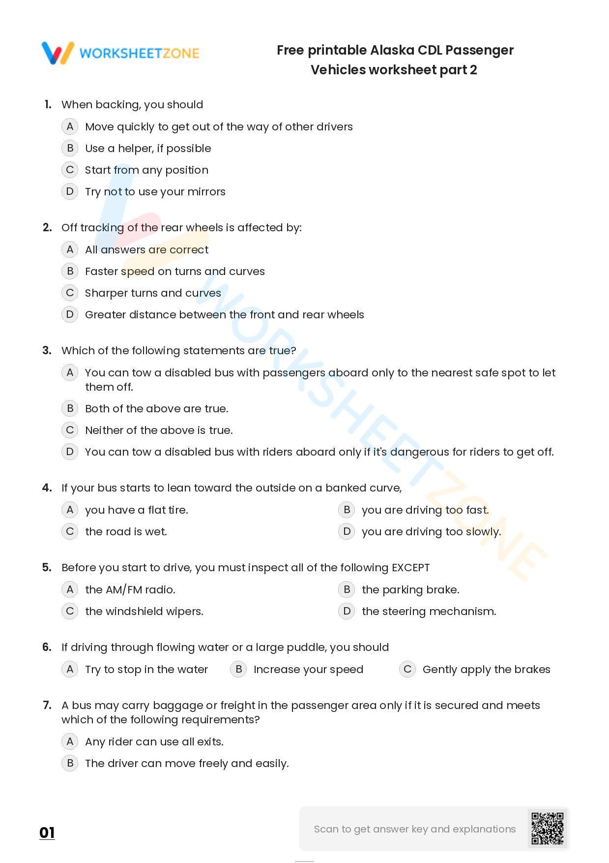 Free Printable Alaska CDL Passenger Vehicles Worksheet Part 2