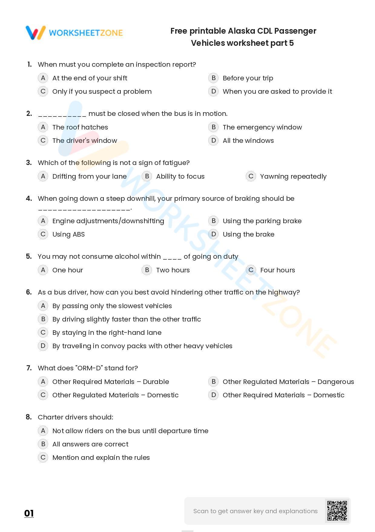 Free printable Alaska CDL Passenger Vehicles worksheet part 2 ...