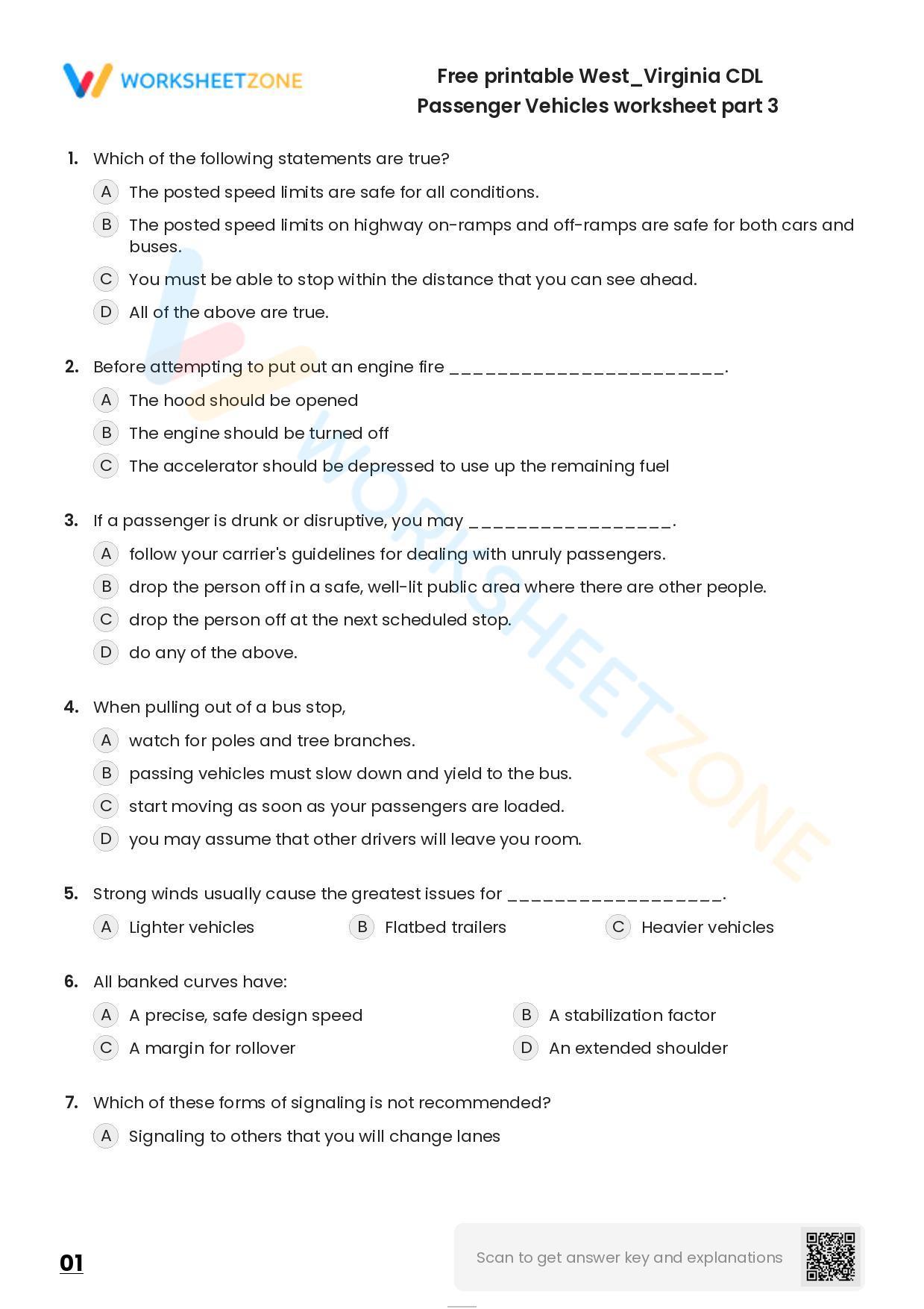 Free Printable West/Virginia CDL Passenger Vehicles Worksheet Part 3