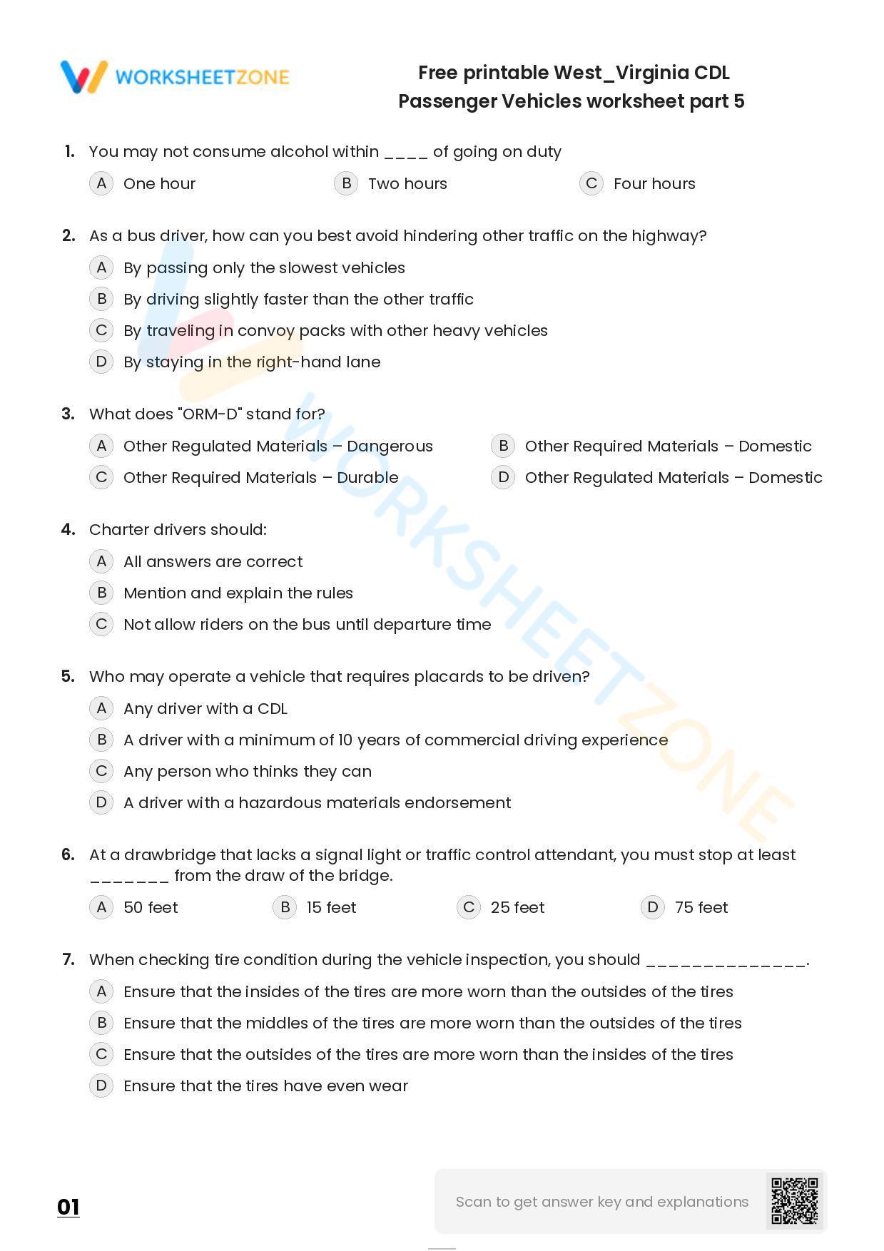 Free Printable West/Virginia CDL Passenger Vehicles Worksheet Part 5